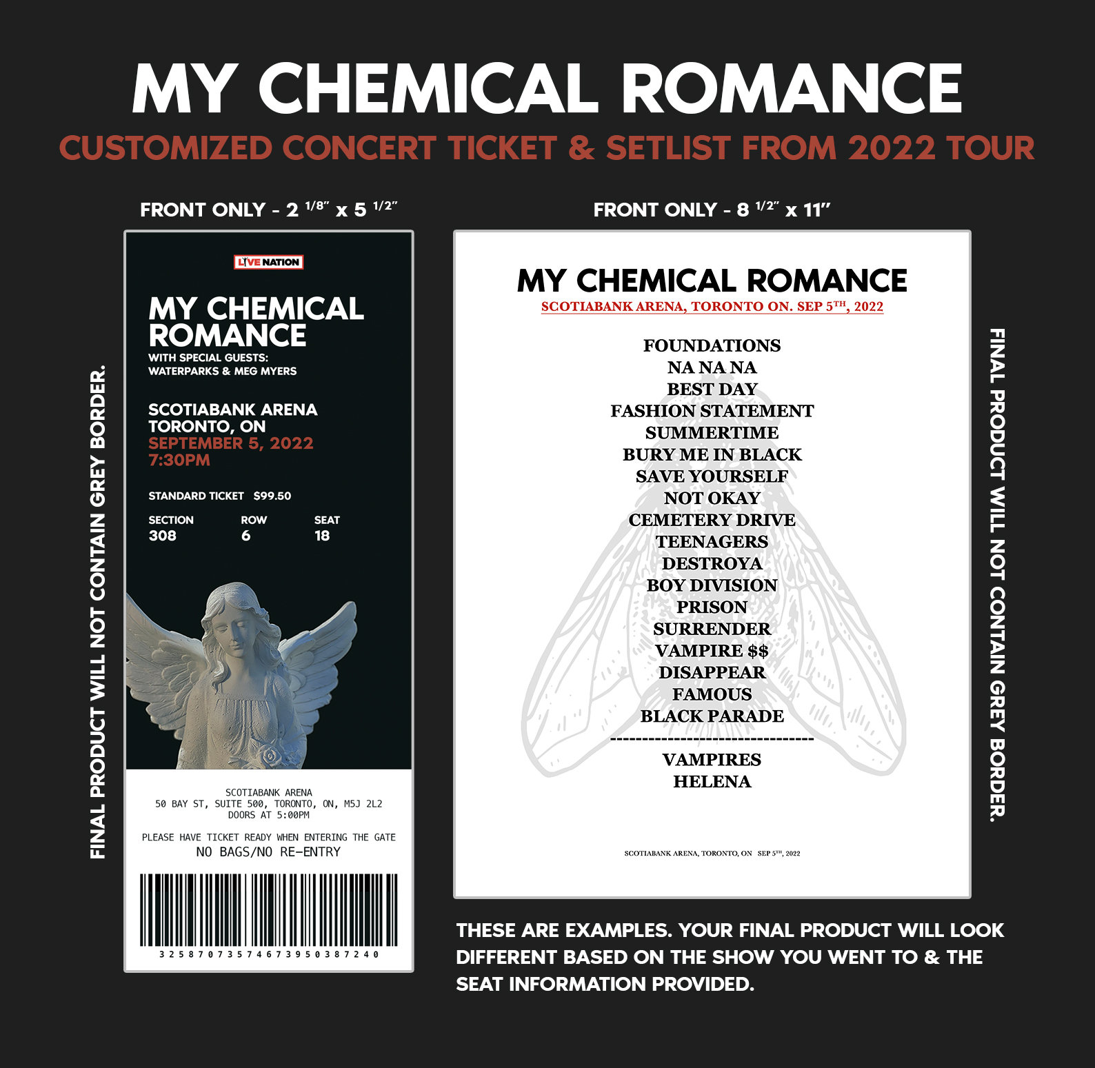 My Chemical Romance Customized Concert Ticket & Setlist From 2022 Tour ...