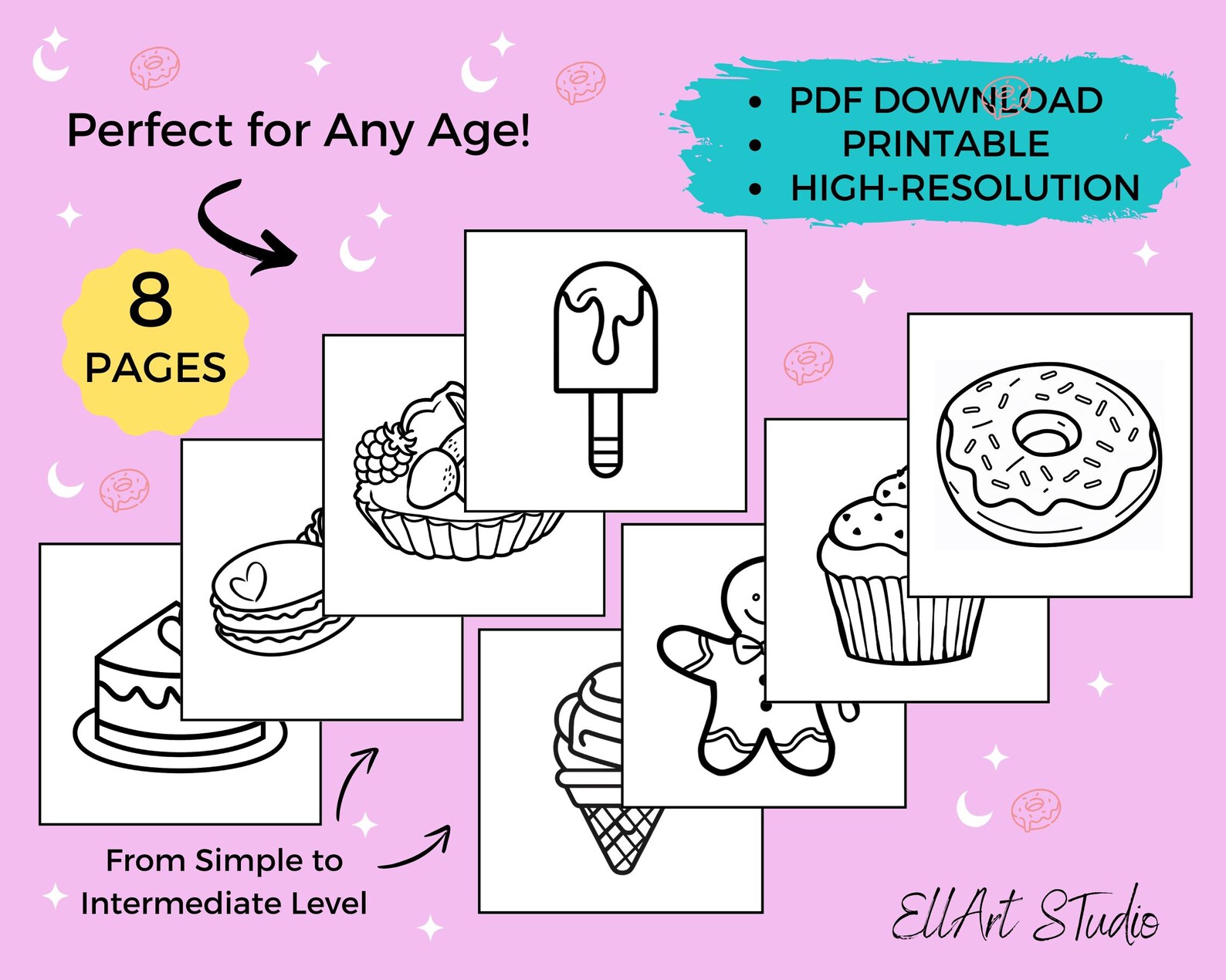 Sweets Bold and Easy Coloring Pages | Sweet Treats Easy Coloring Book ...