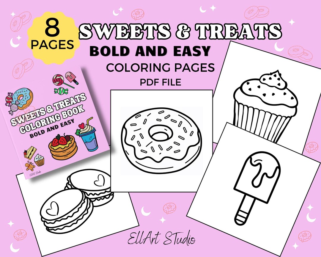 Sweets Bold and Easy Coloring Pages | Sweet Treats Easy Coloring Book ...