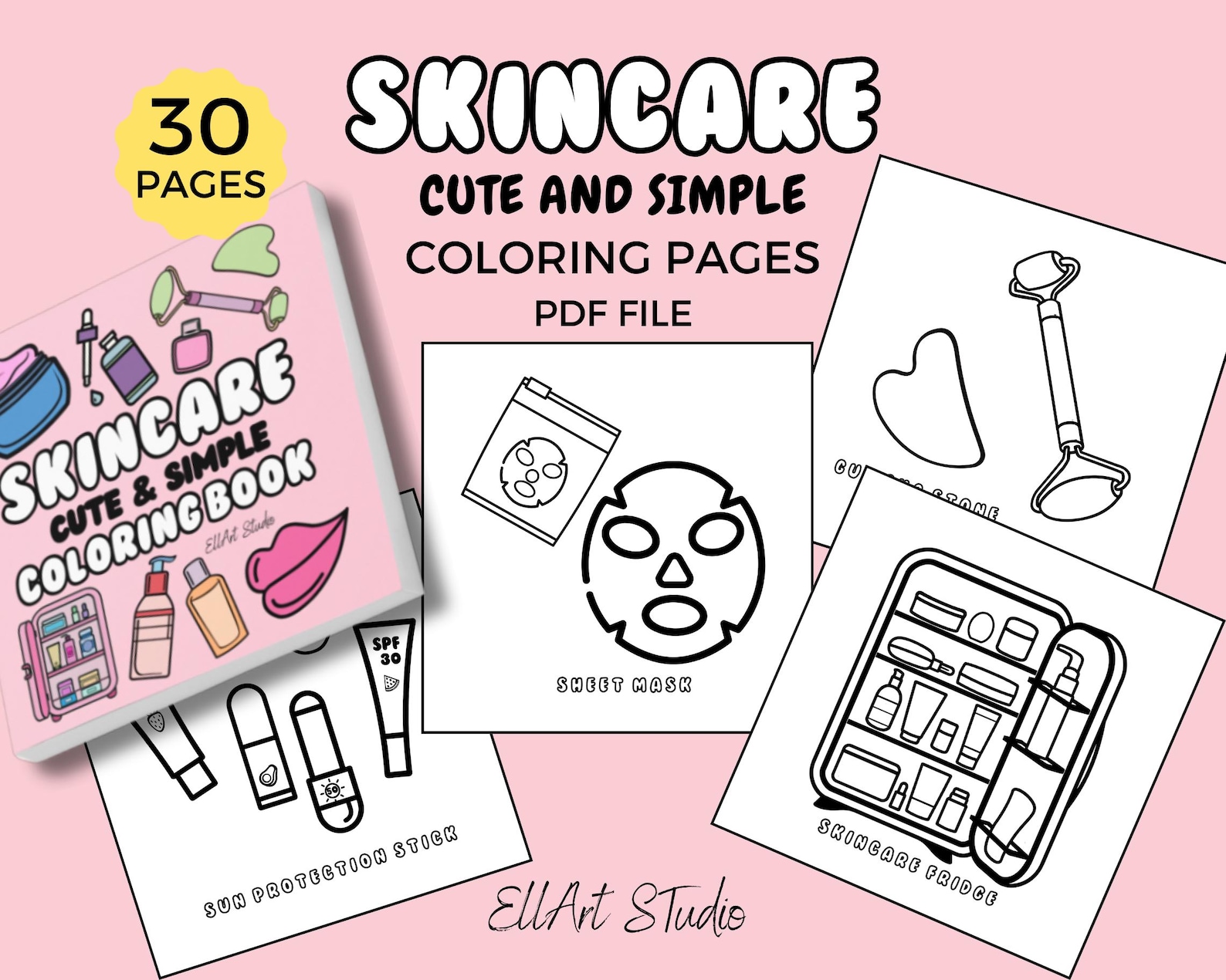 Cute Skincare Coloring Pages | Cute Coloring Book Digital | Simple ...