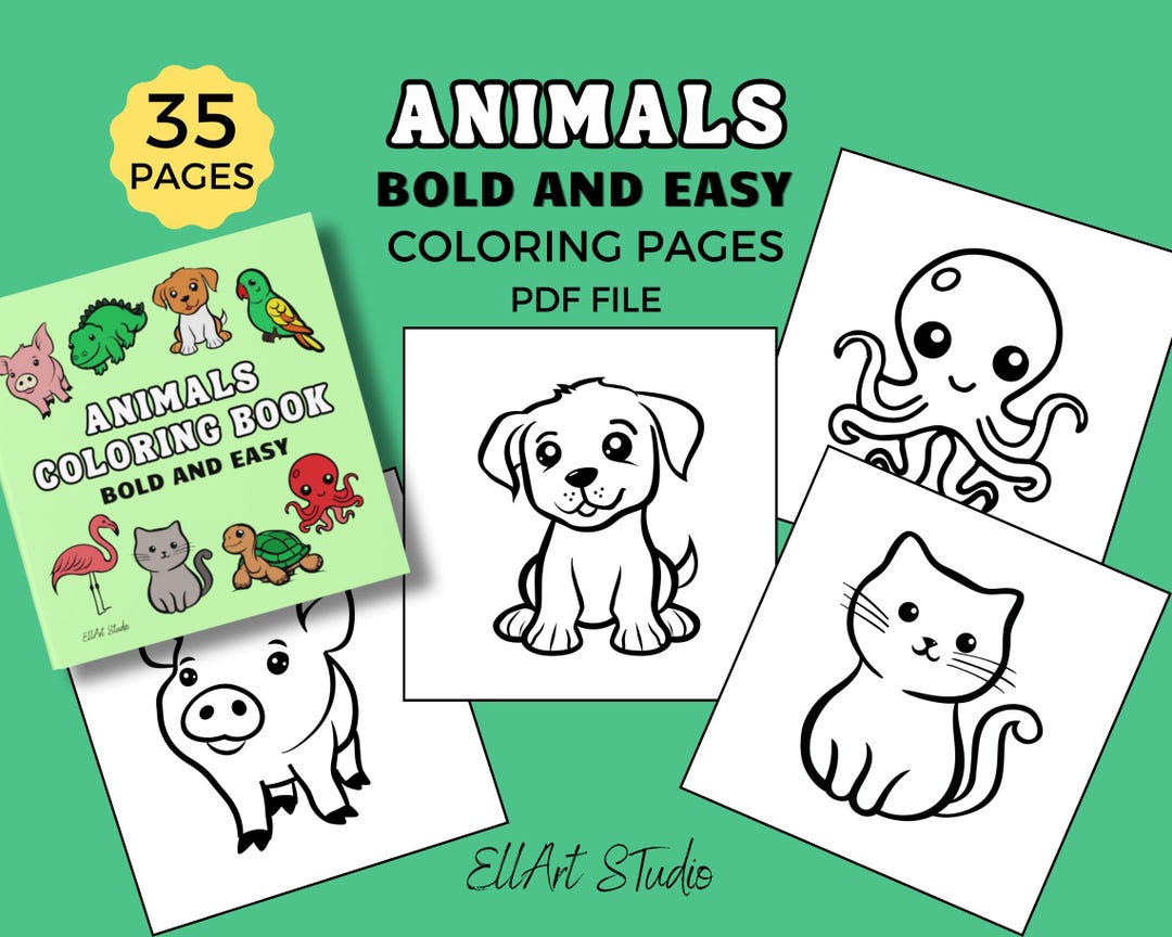 Bold and Easy Coloring Book Animals | Cute and Easy Bold Coloring Book ...