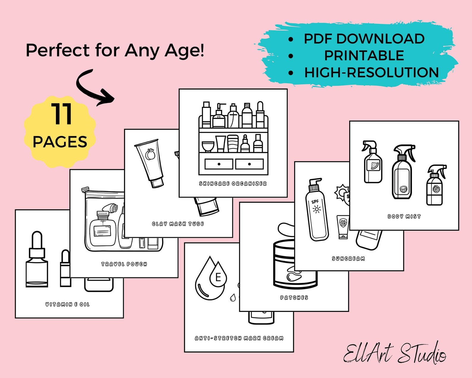 Cute Skincare Coloring Pages Cute Coloring Book Digital Simple Coloring ...