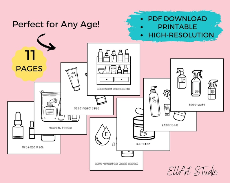 Cute Skincare Coloring Pages | Cute Coloring Book Digital | Simple ...