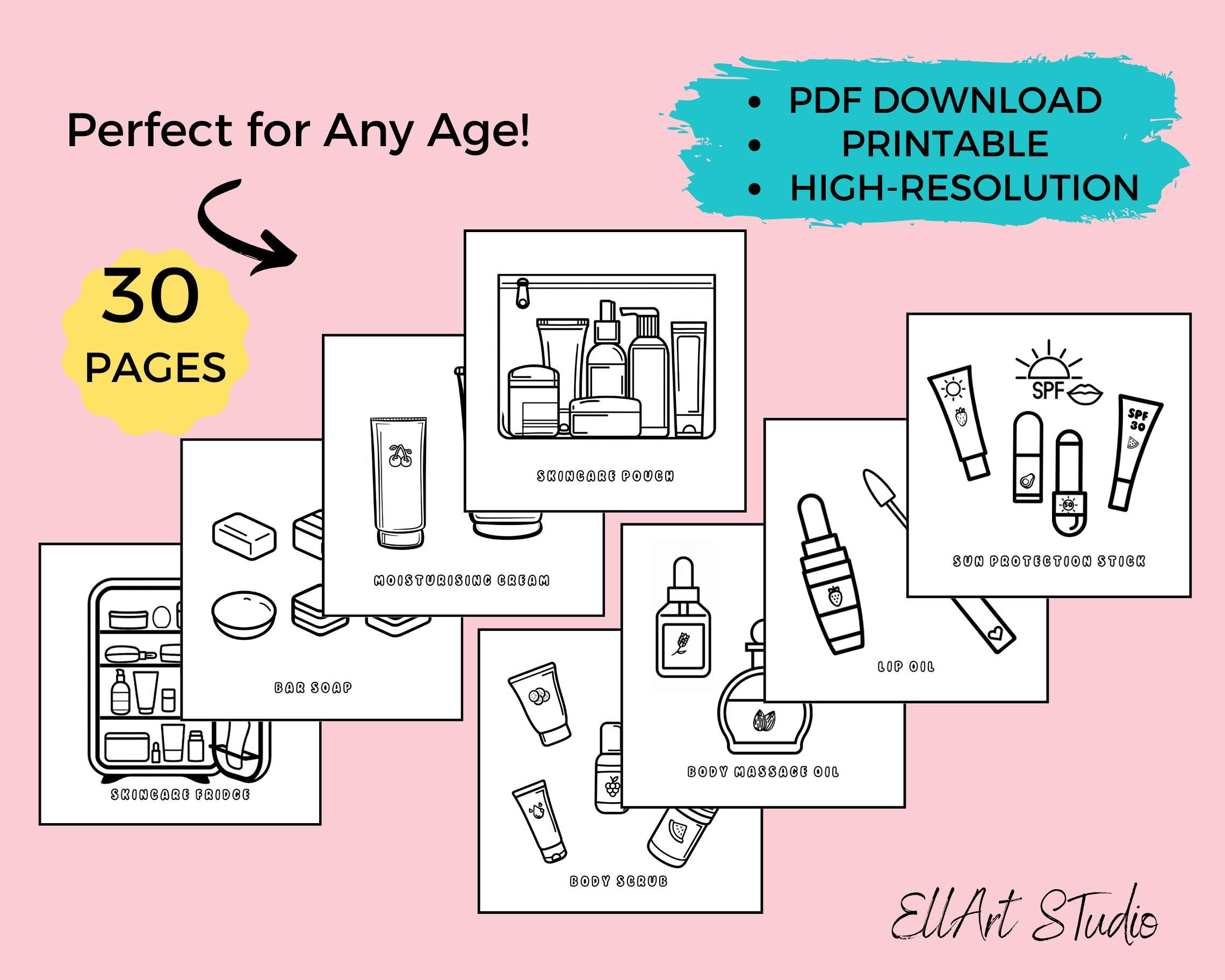 Cute Skincare Coloring Pages | Cute Coloring Book Digital | Simple ...