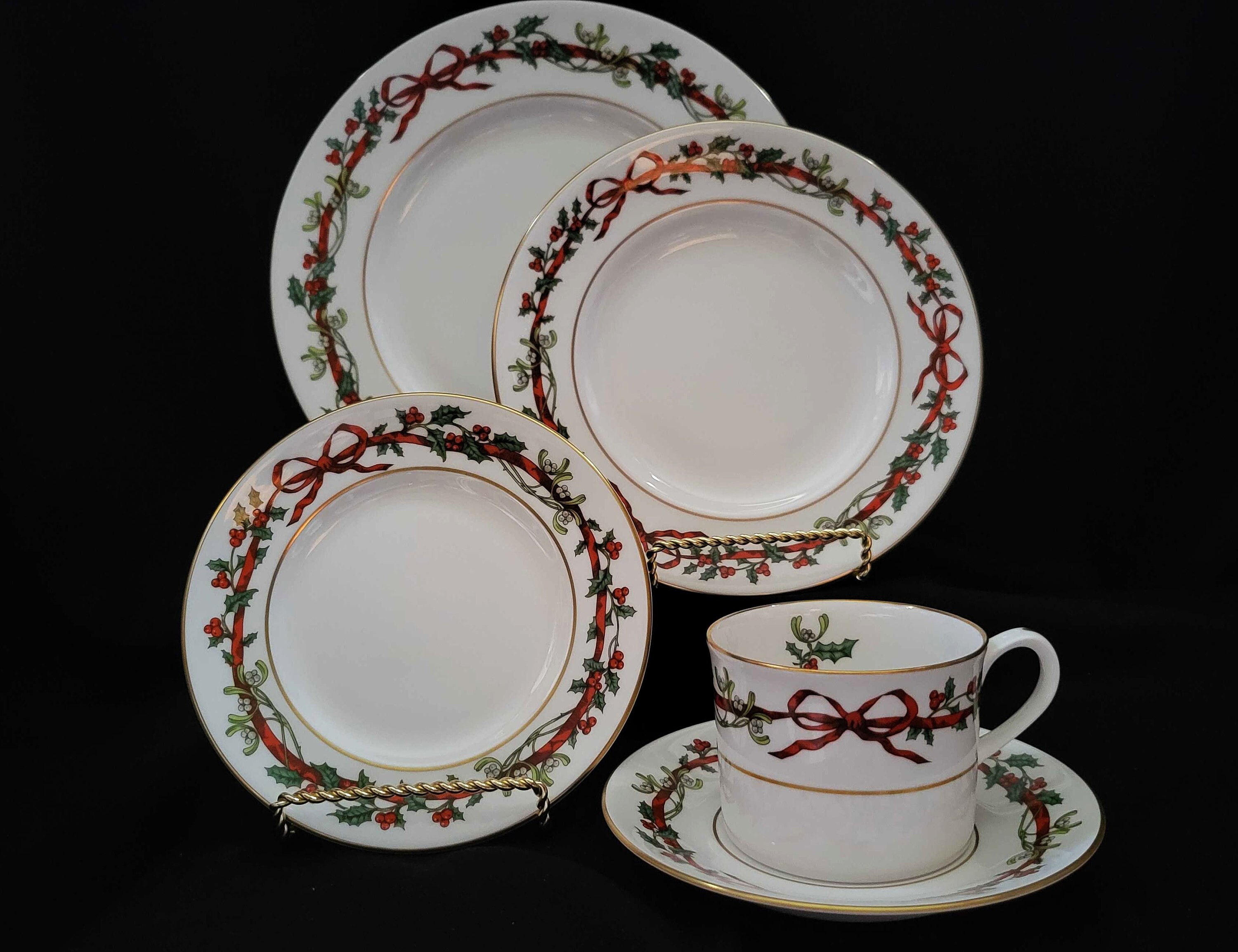 Holly Ribbons & Bows Christmas China - Etsy
