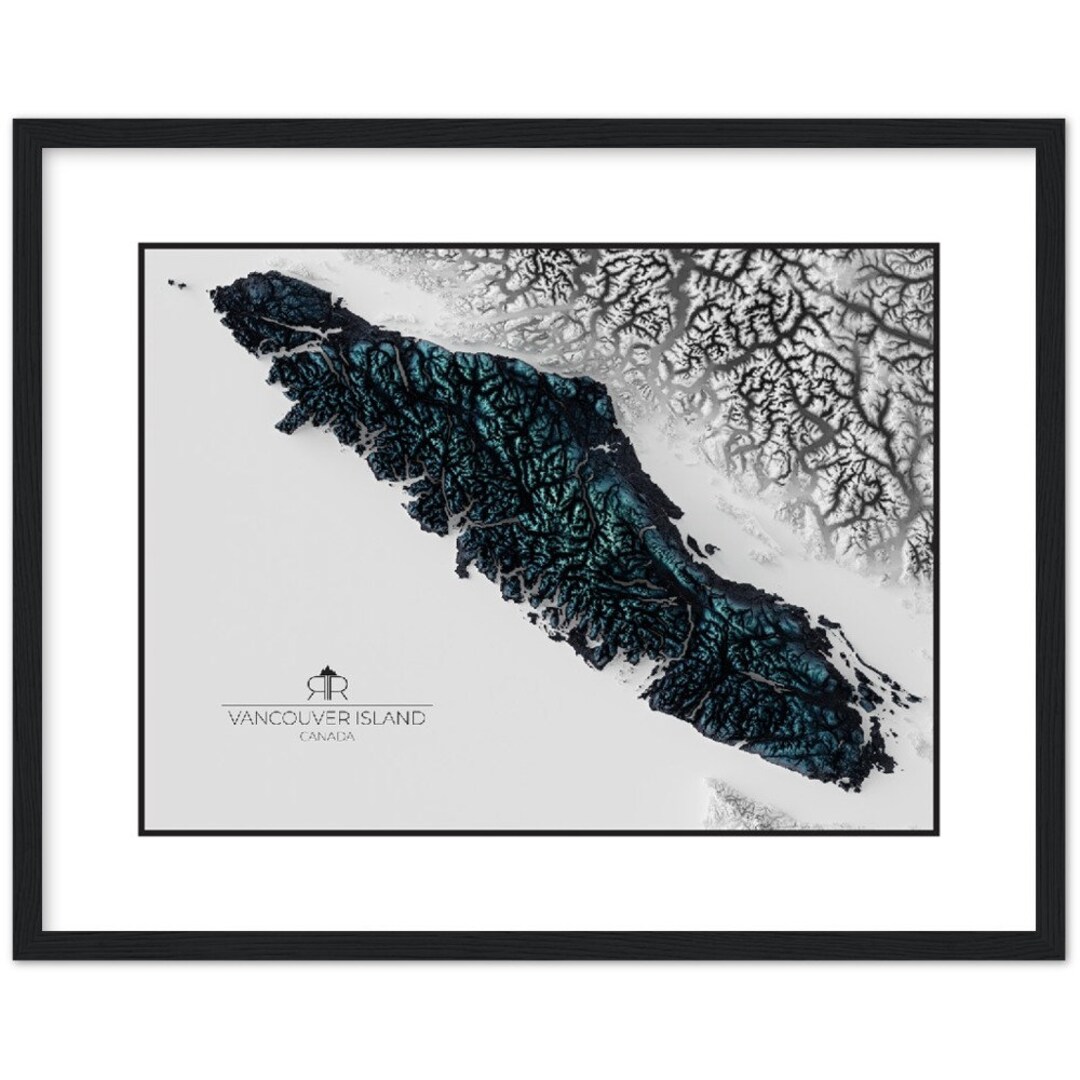 Framed Shaded Relief Map of Vancouver Island Blue - Etsy