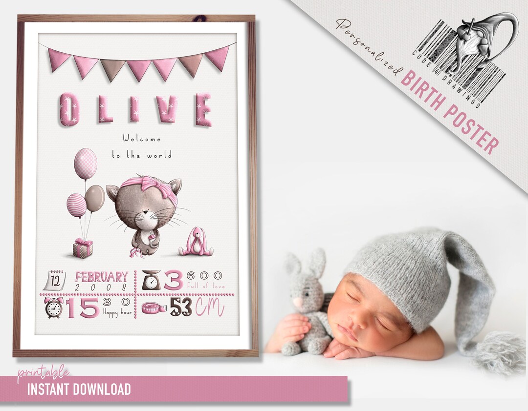 Digital Download Child Milestone Board, Personalized Birth Print, New ...