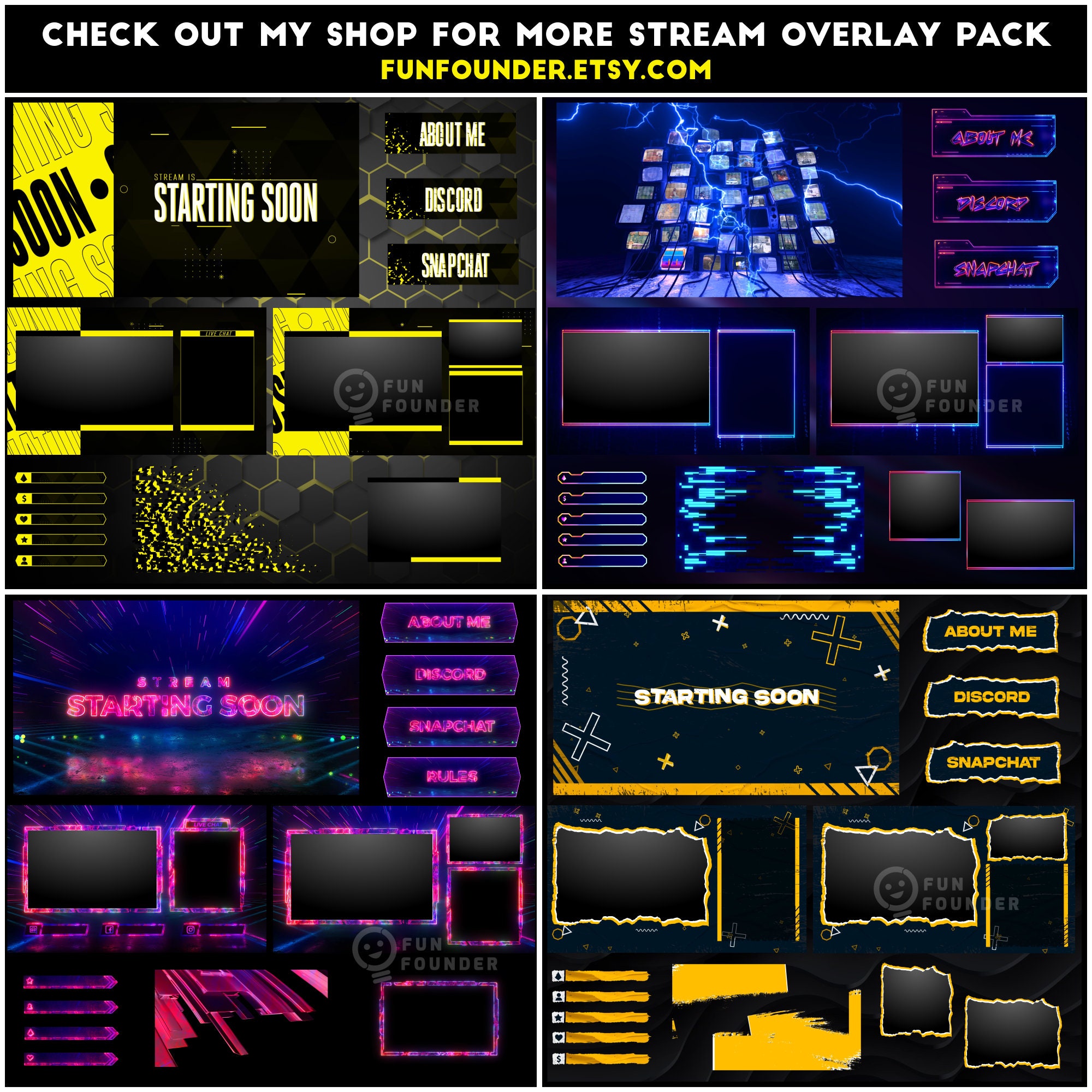 Twitch Overlay Package | Glowing Sticks Animated Stream Overlay Pack ...