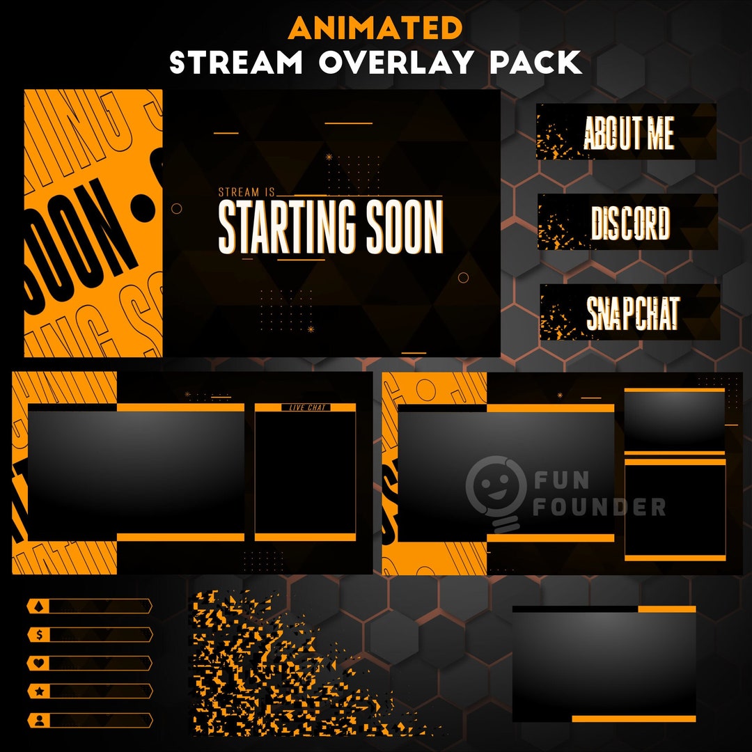 Twitch Overlay Package | Orange Animated Stream Overlay Pack | Cool ...