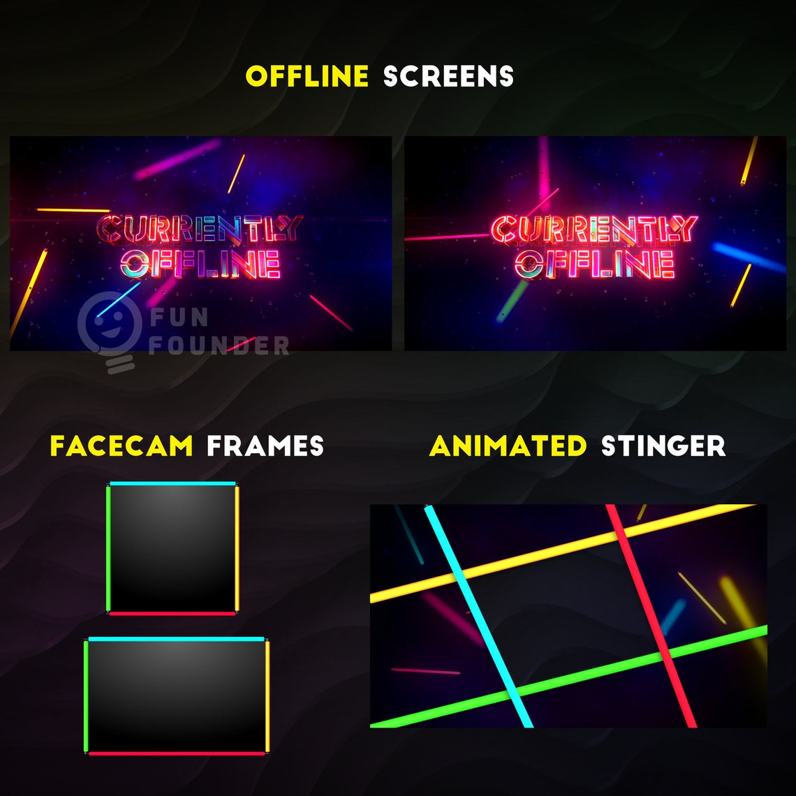 Twitch Overlay Package | Glowing Sticks Animated Stream Overlay Pack ...
