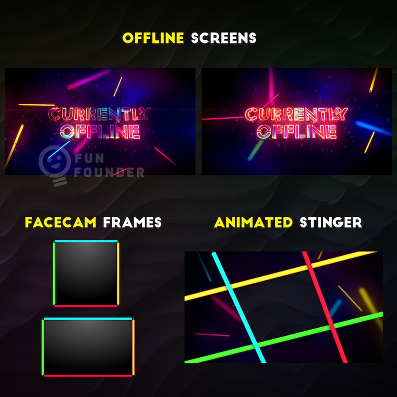 Twitch Overlay Package | Glowing Sticks Animated Stream Overlay Pack ...