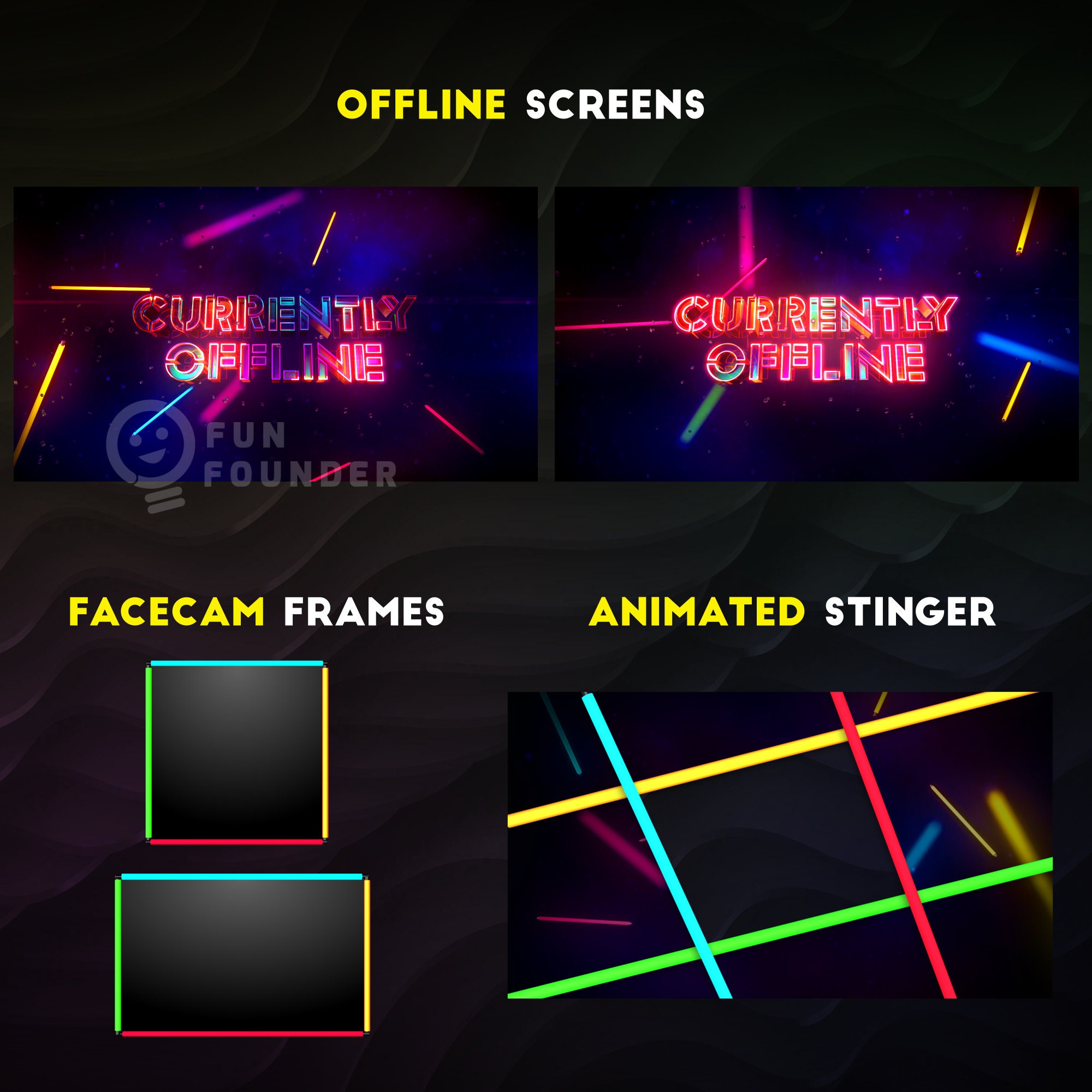 Twitch Overlay Package | Glowing Sticks Animated Stream Overlay Pack ...