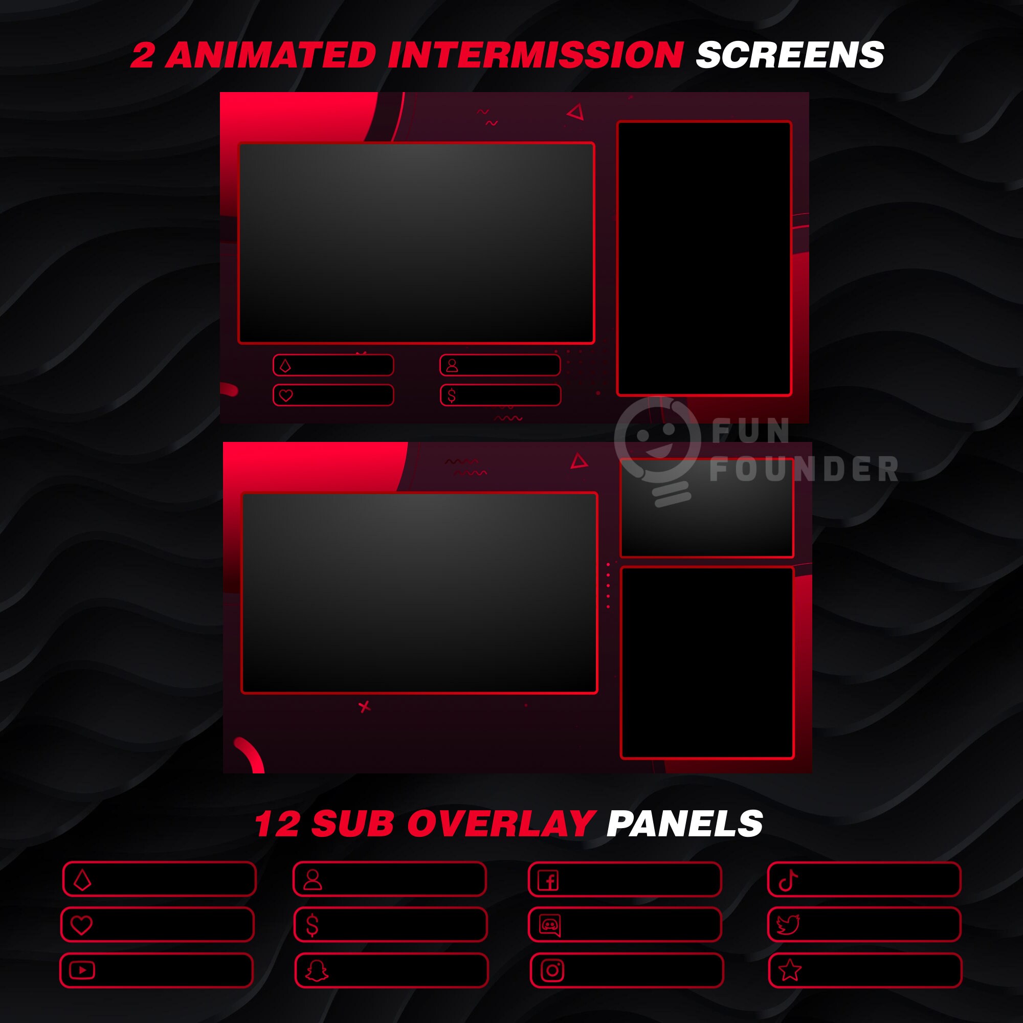 Red Circle Animated Stream Overlay Pack Twitch Overlay Package Animated ...