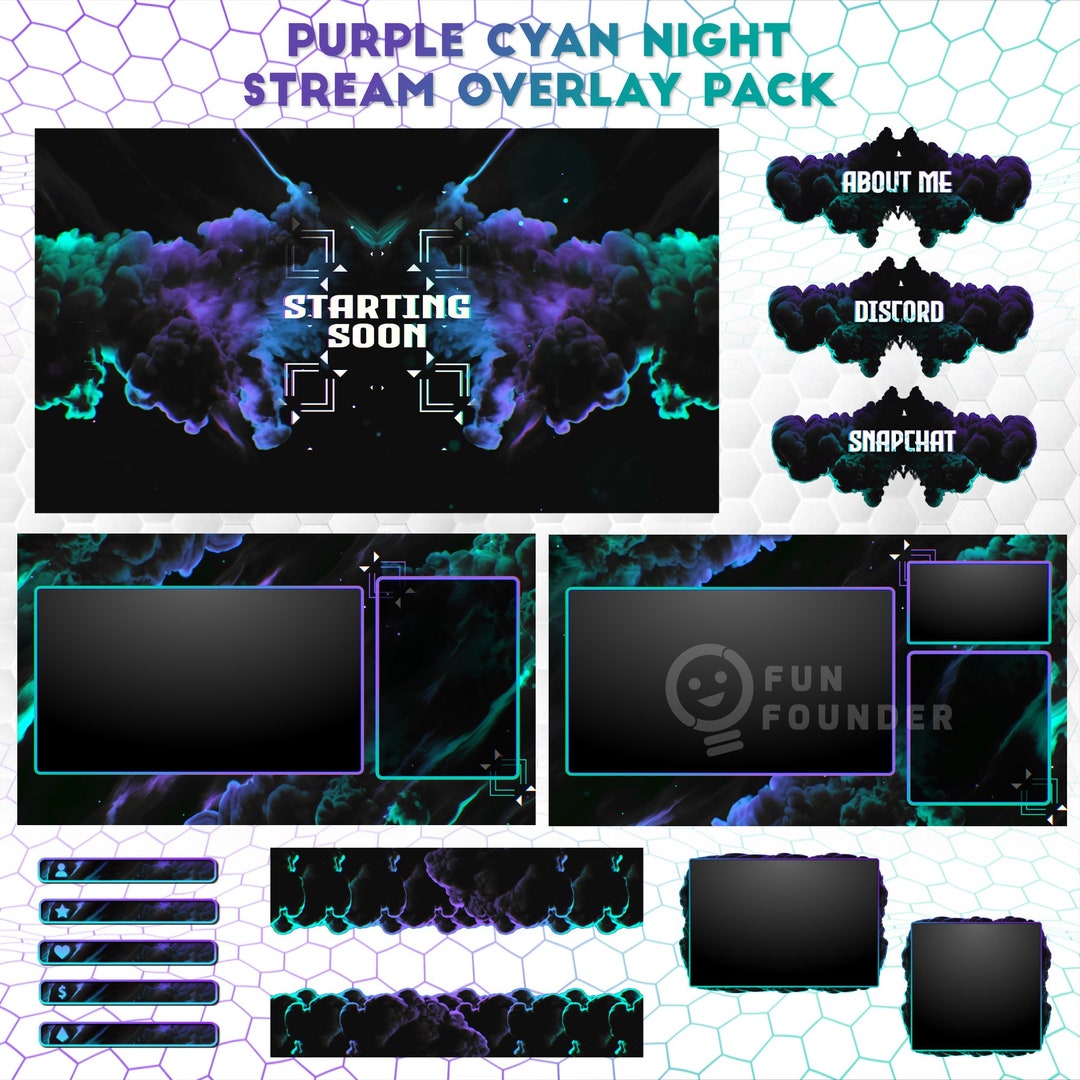 Purple Cyan Night Animated Stream Overlay Pack | Purple Greenish Cyan ...