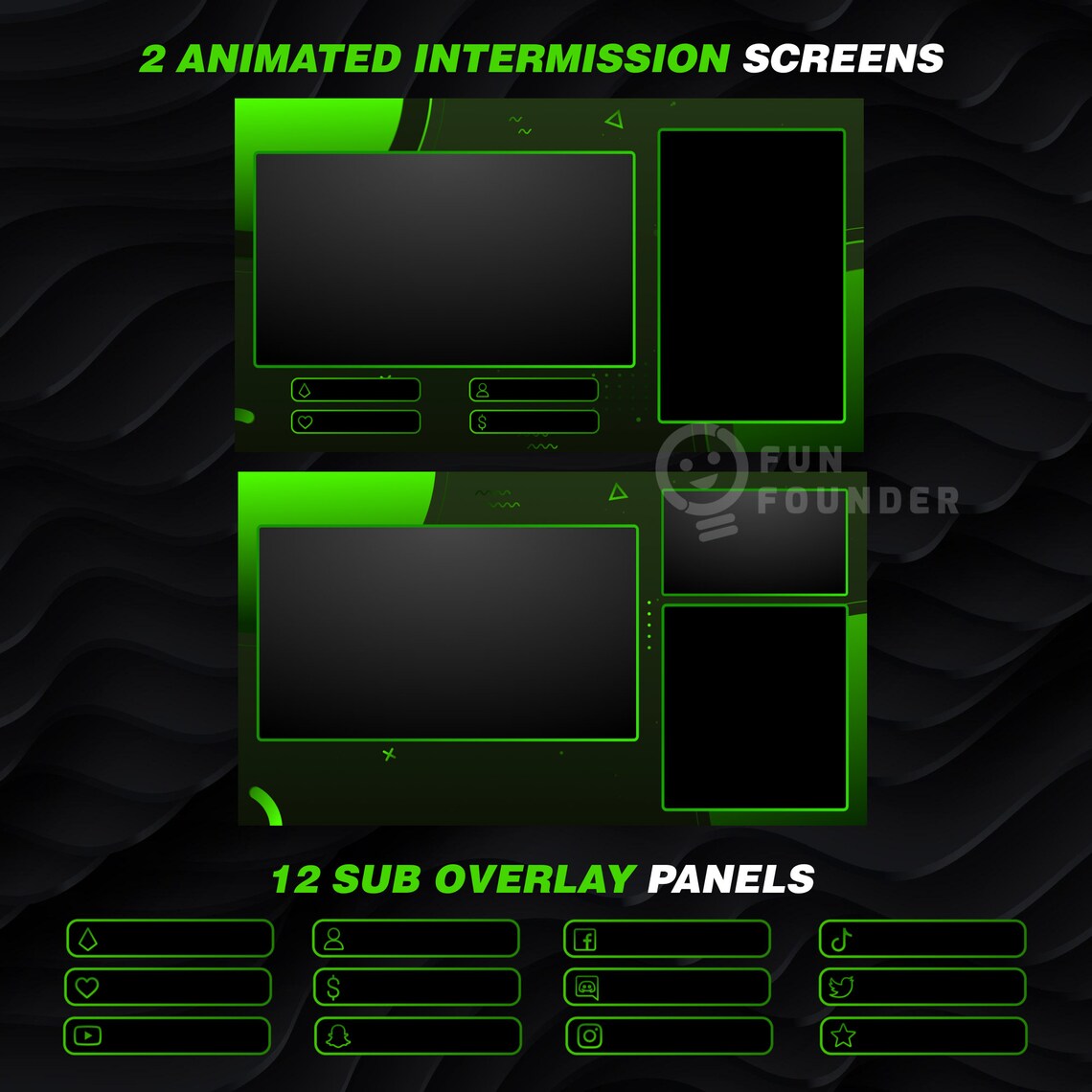 Green Circle Animated Stream Overlay Pack: Twitch Overlay (digital ...