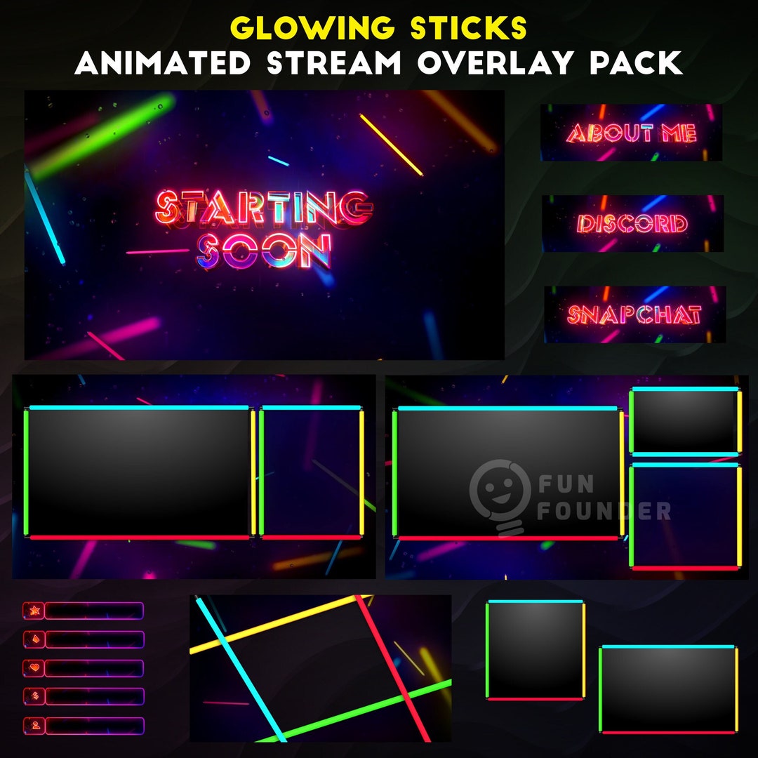 Twitch Overlay Package | Glowing Sticks Animated Stream Overlay Pack ...