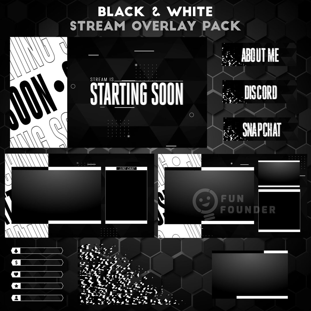 Twitch Overlay Package Black And White Animated Stream Overlay Pack Bandw Twitch Animated