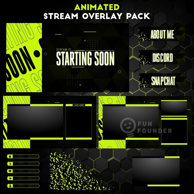 Twitch Overlay Package Fluorescent Yellow Animated Stream Overlay Pack ...