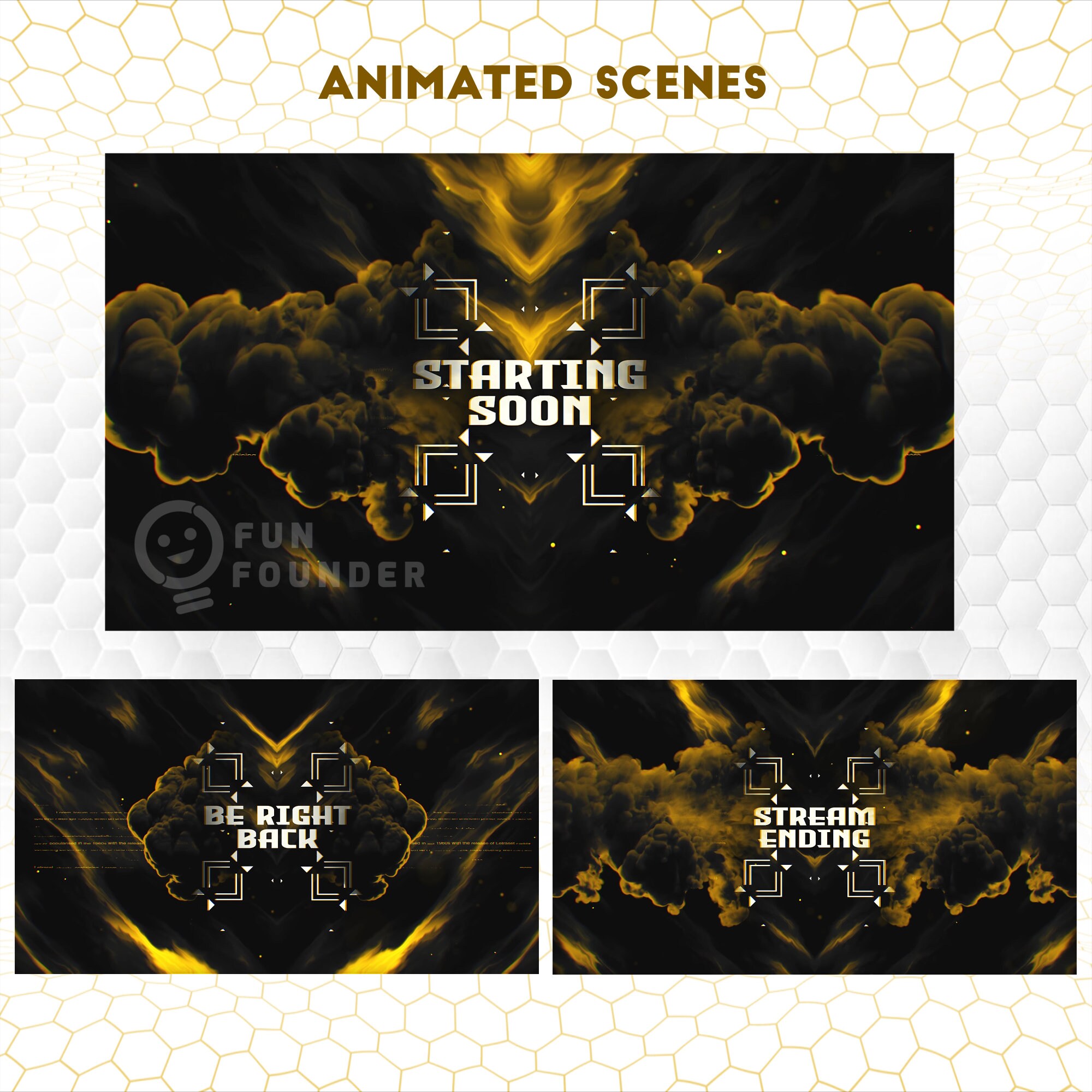 Gold Night Animated Stream Overlay Pack Twitch Overlay Package Animated ...