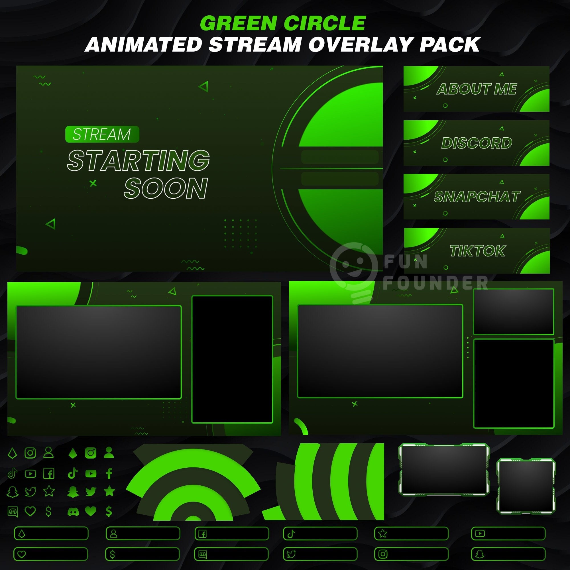 Green Circle Animated Stream Overlay Pack Twitch Overlay Package ...