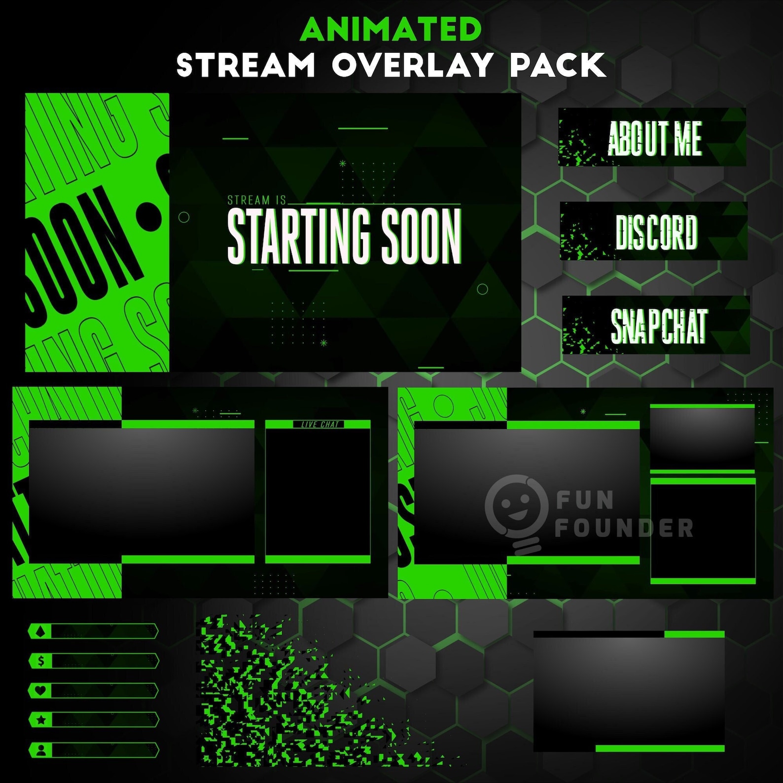 Twitch Overlay Package Green Animated Stream Overlay Pack Green Twitch ...