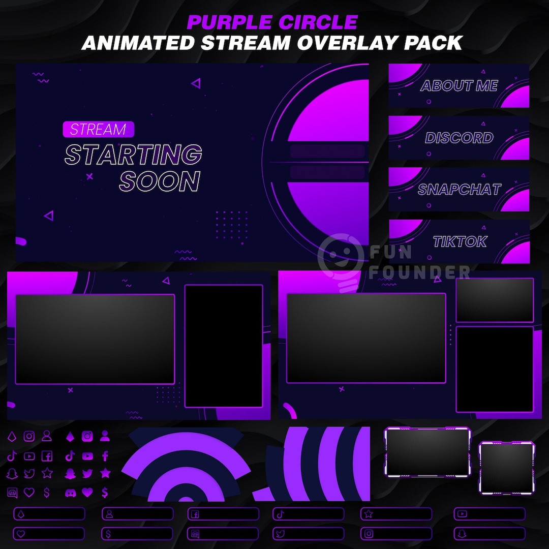 Purple Circle Animated Stream Overlay Pack | Twitch Overlay Package ...