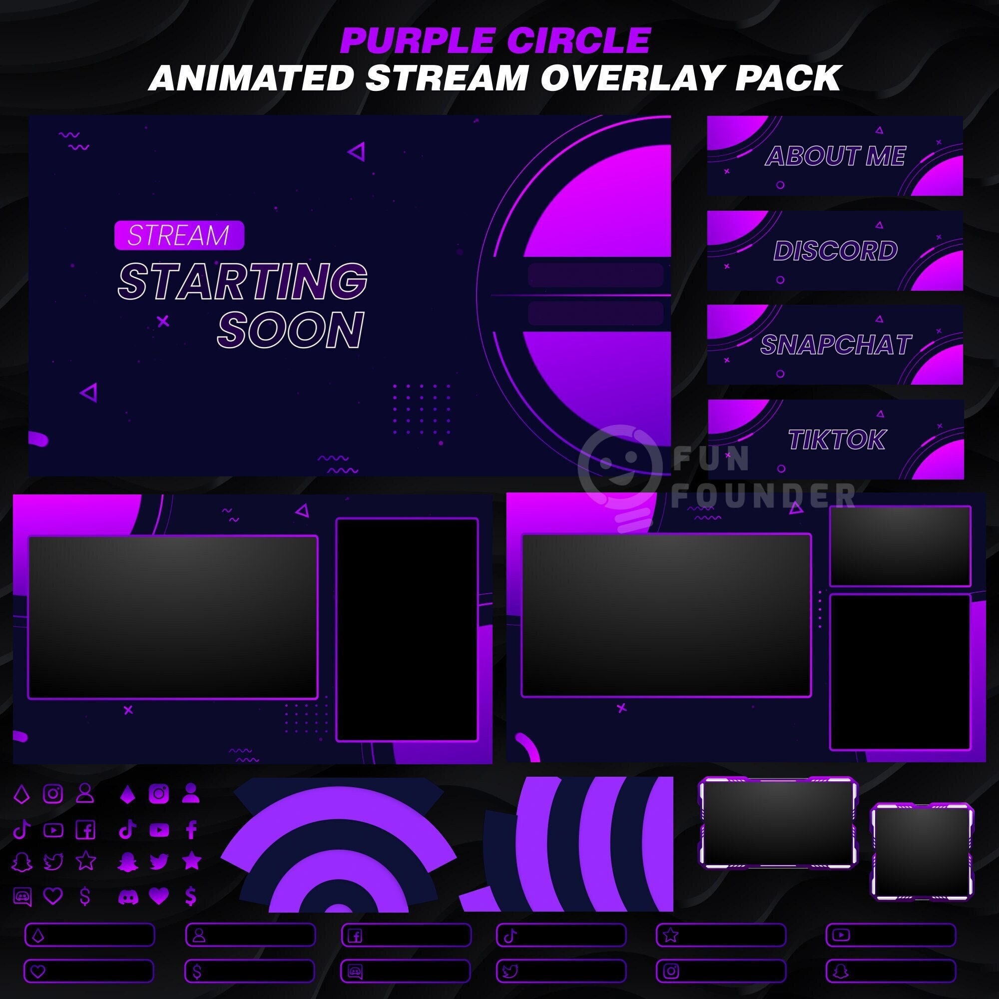 Purple Circle Animated Stream Overlay Pack Twitch Overlay Package ...
