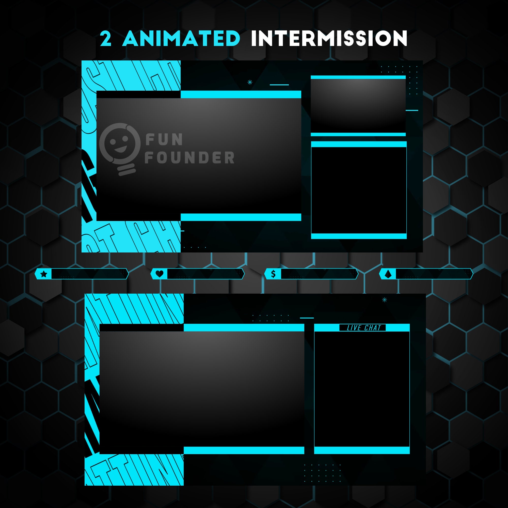 Twitch Overlay Package | Cyan Animated Stream Overlay Pack | Cyan ...