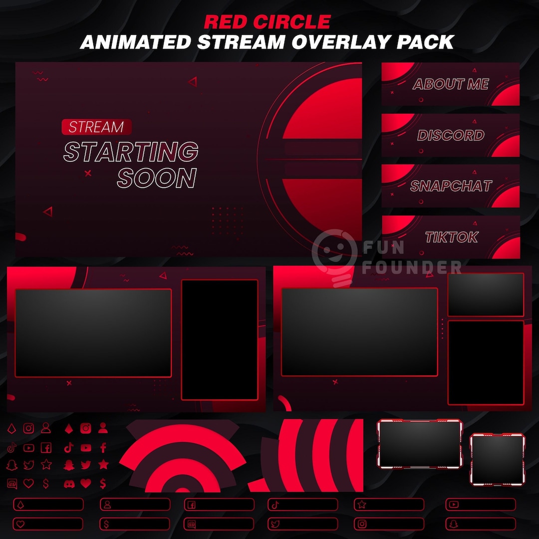 Red Circle Animated Stream Overlay Pack | Twitch Overlay Package ...