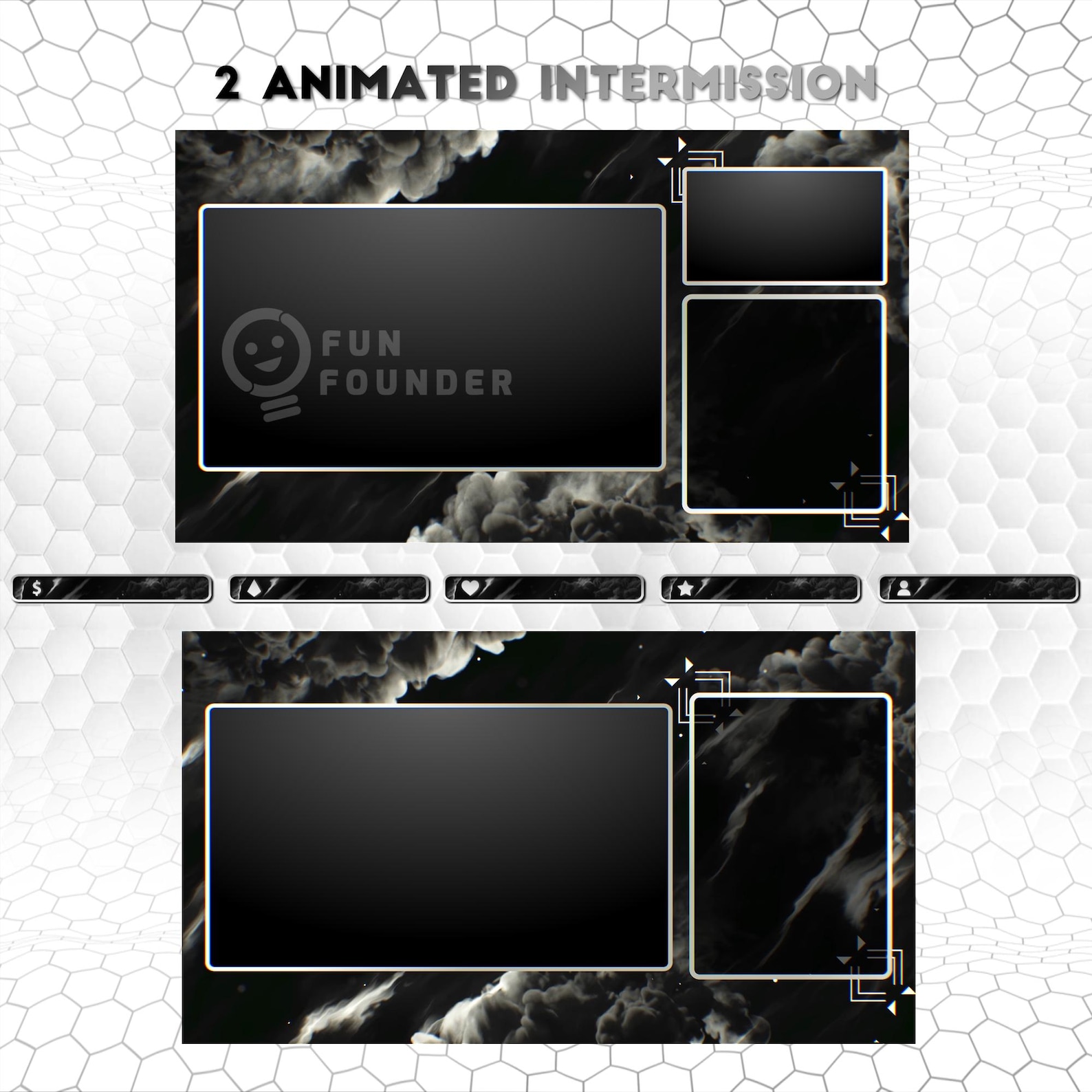 Dark Night Animated Stream Overlay Pack | Black & White Twitch Overlay ...