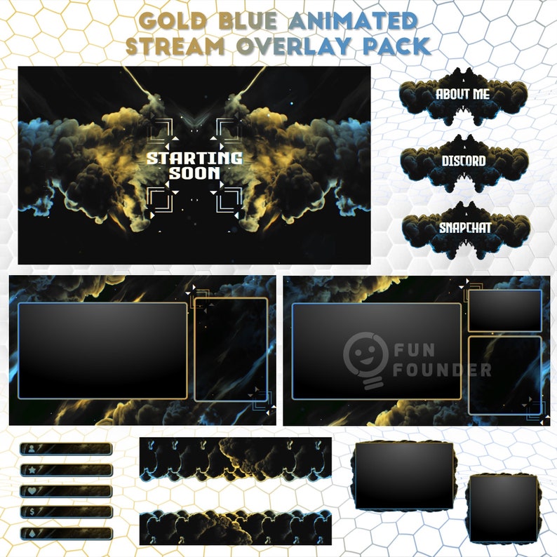 Gold Blue Animated Stream Overlay Pack Twitch Overlay Pack Gold Blue ...
