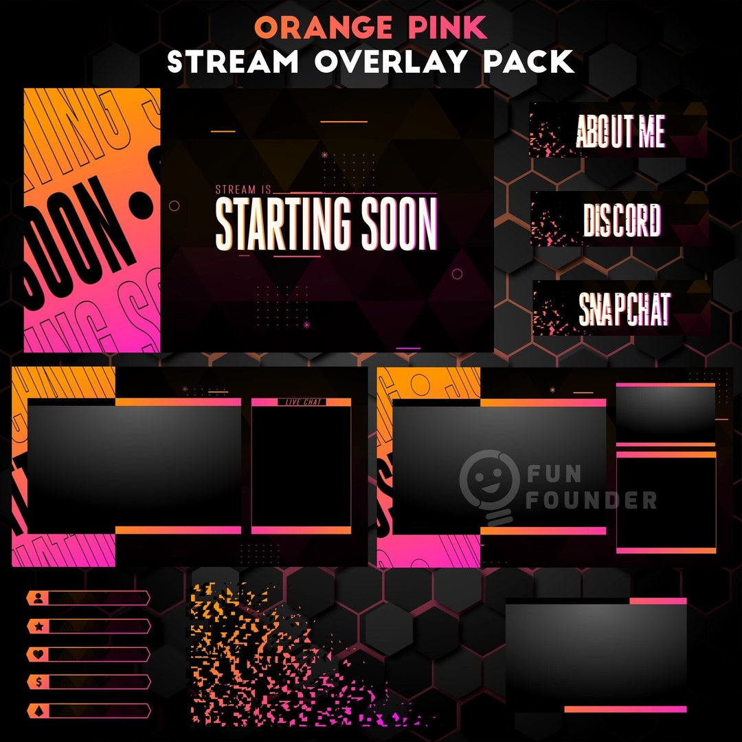 Twitch Overlay Package | Orange Pink Animated Stream Overlay Pack ...