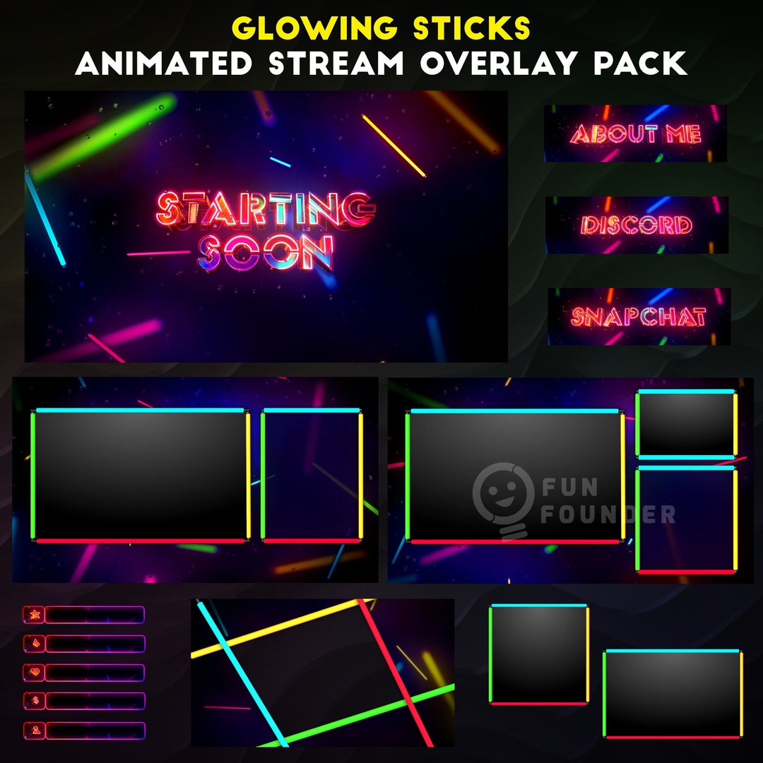 Twitch Overlay Package Glowing Sticks Animated Stream - Etsy