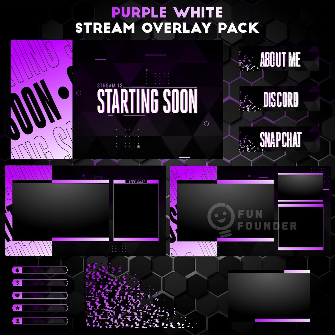 Twitch Overlay Package | Purple White Animated Stream Overlay Pack ...