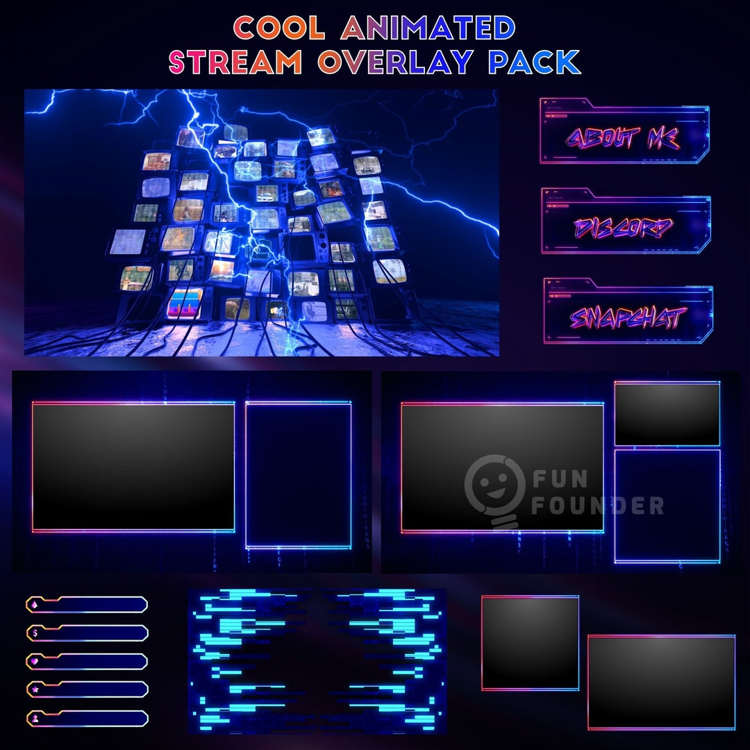 Cool Animated Stream Overlay Pack | Thunder Twitch Overlay Package ...
