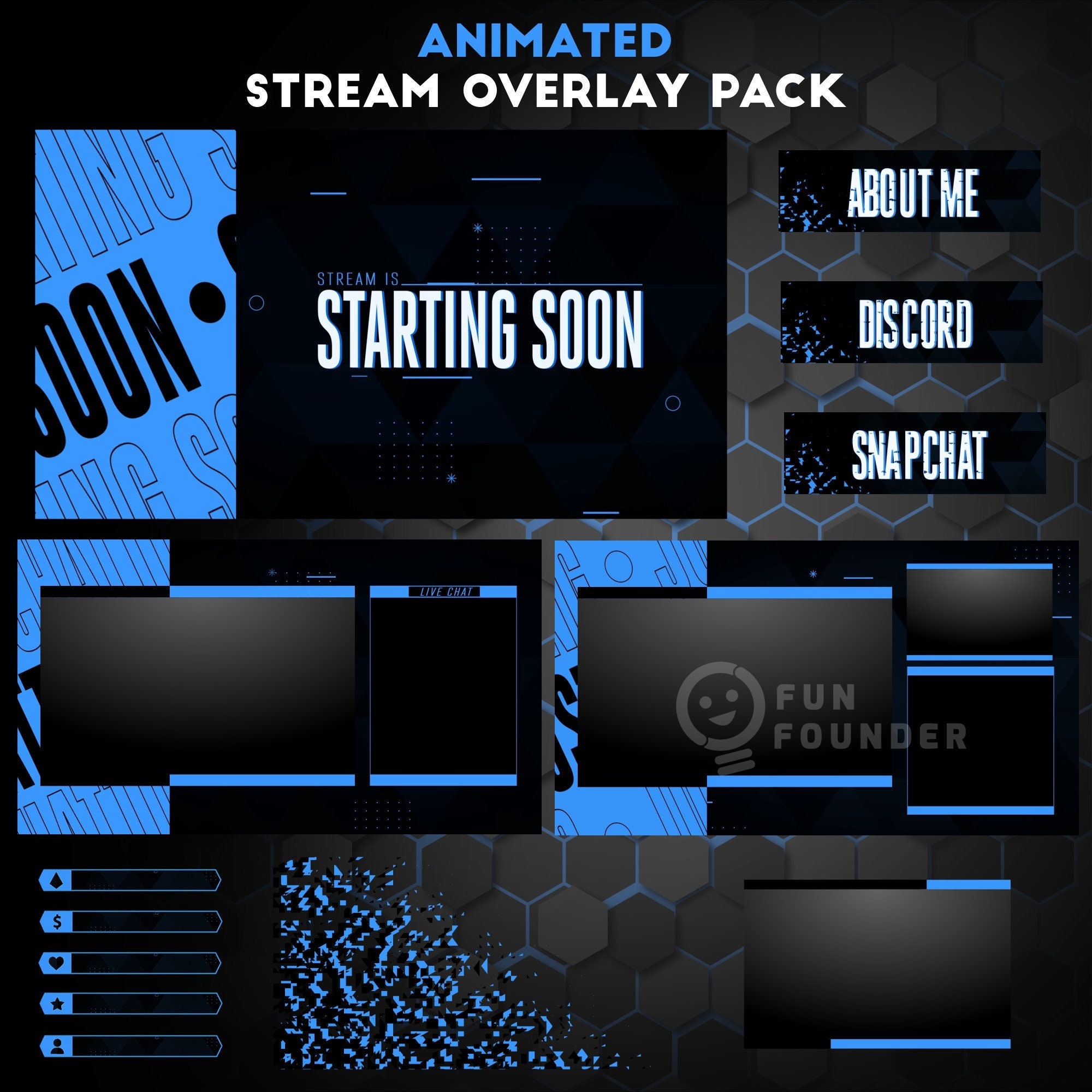 Twitch Overlay Package | Blue Animated Stream Overlay Pack | Cool ...