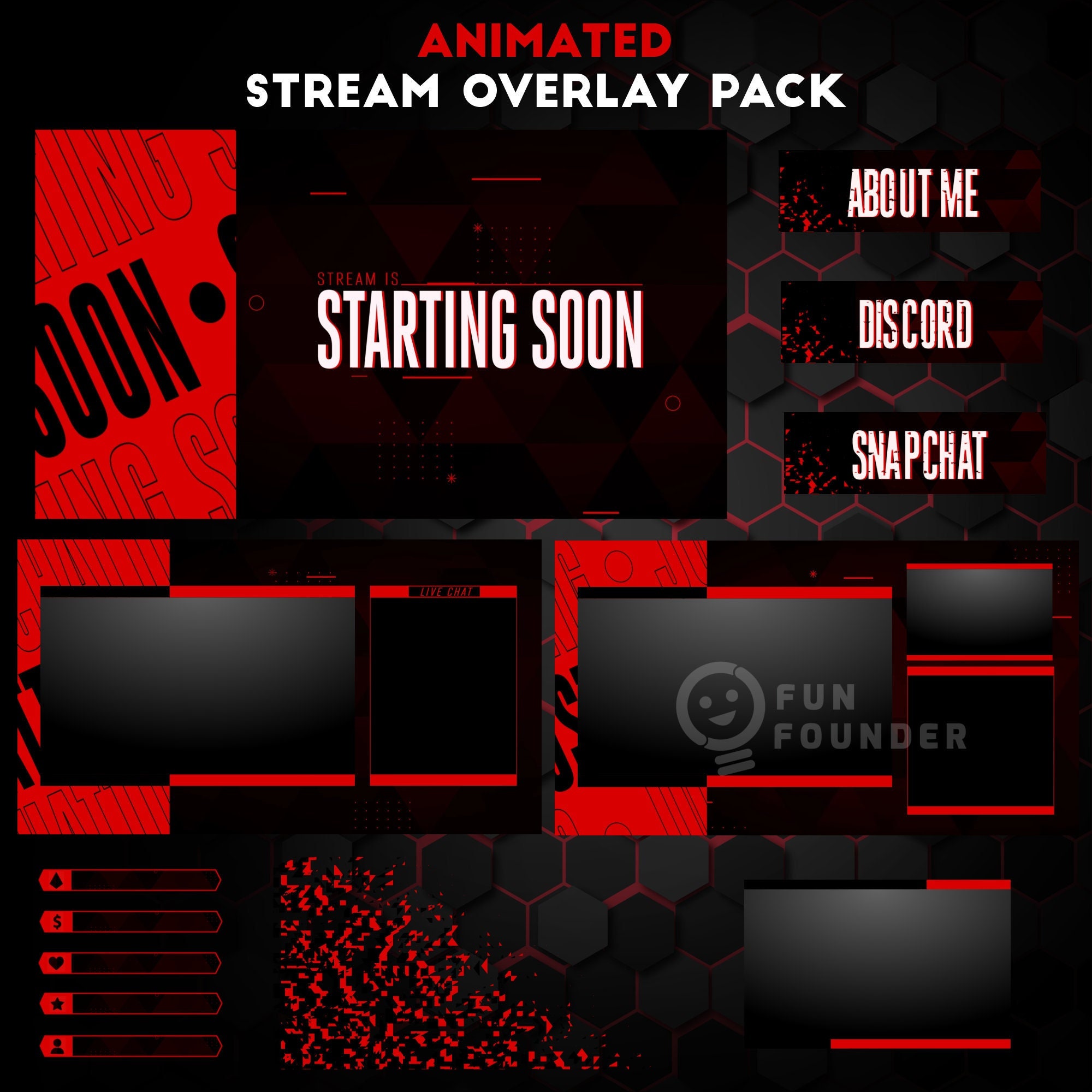Twitch Overlay Package Red Animated Stream Overlay Pack - Etsy UK