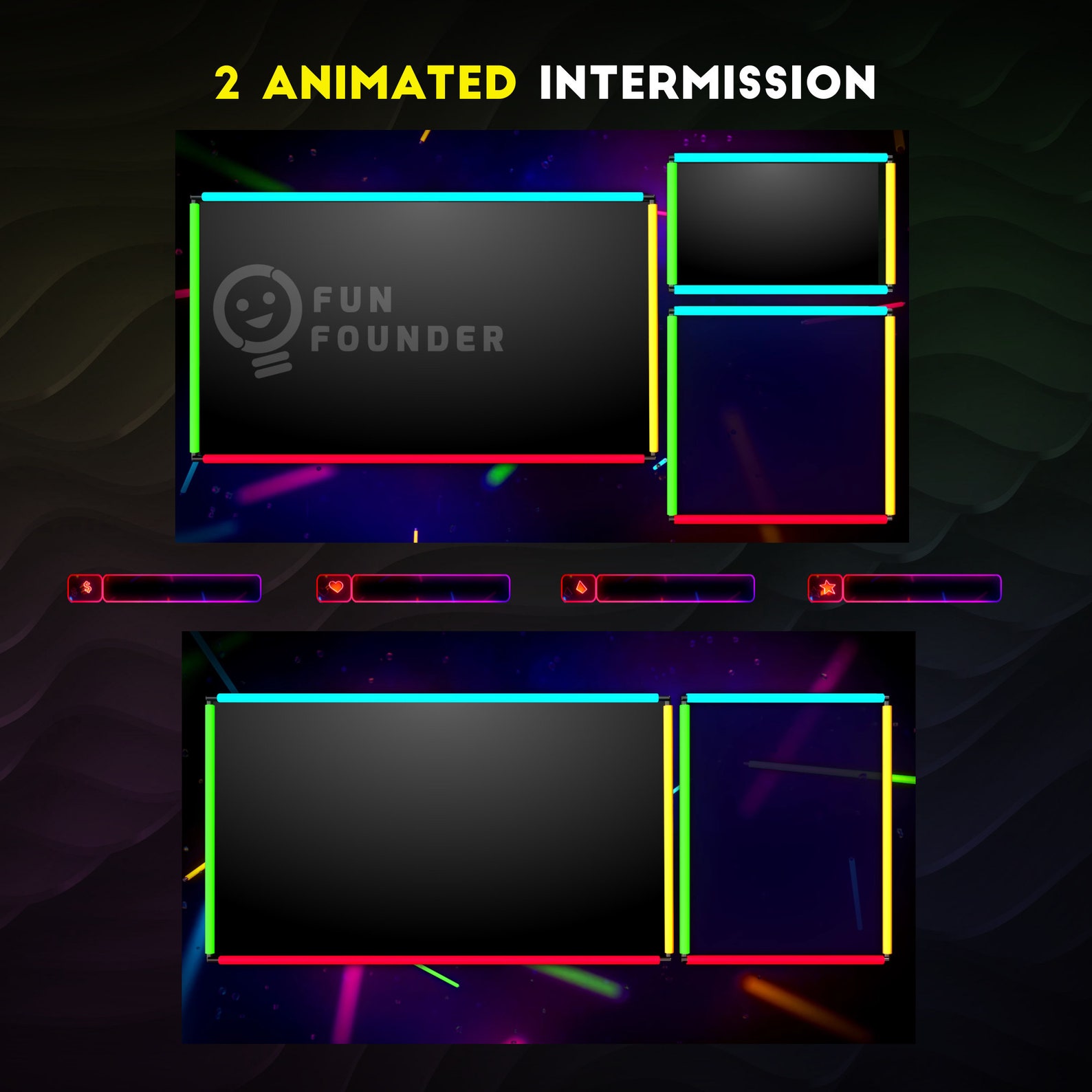 Twitch Overlay Package | Glowing Sticks Animated Stream Overlay Pack ...