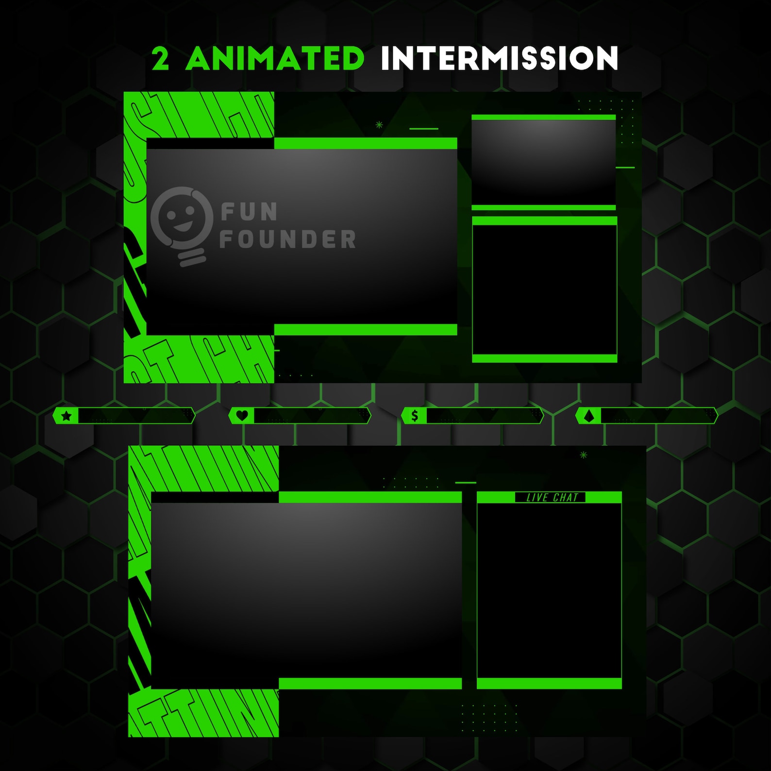 Twitch Overlay Package | Green Animated Stream Overlay Pack | Green ...