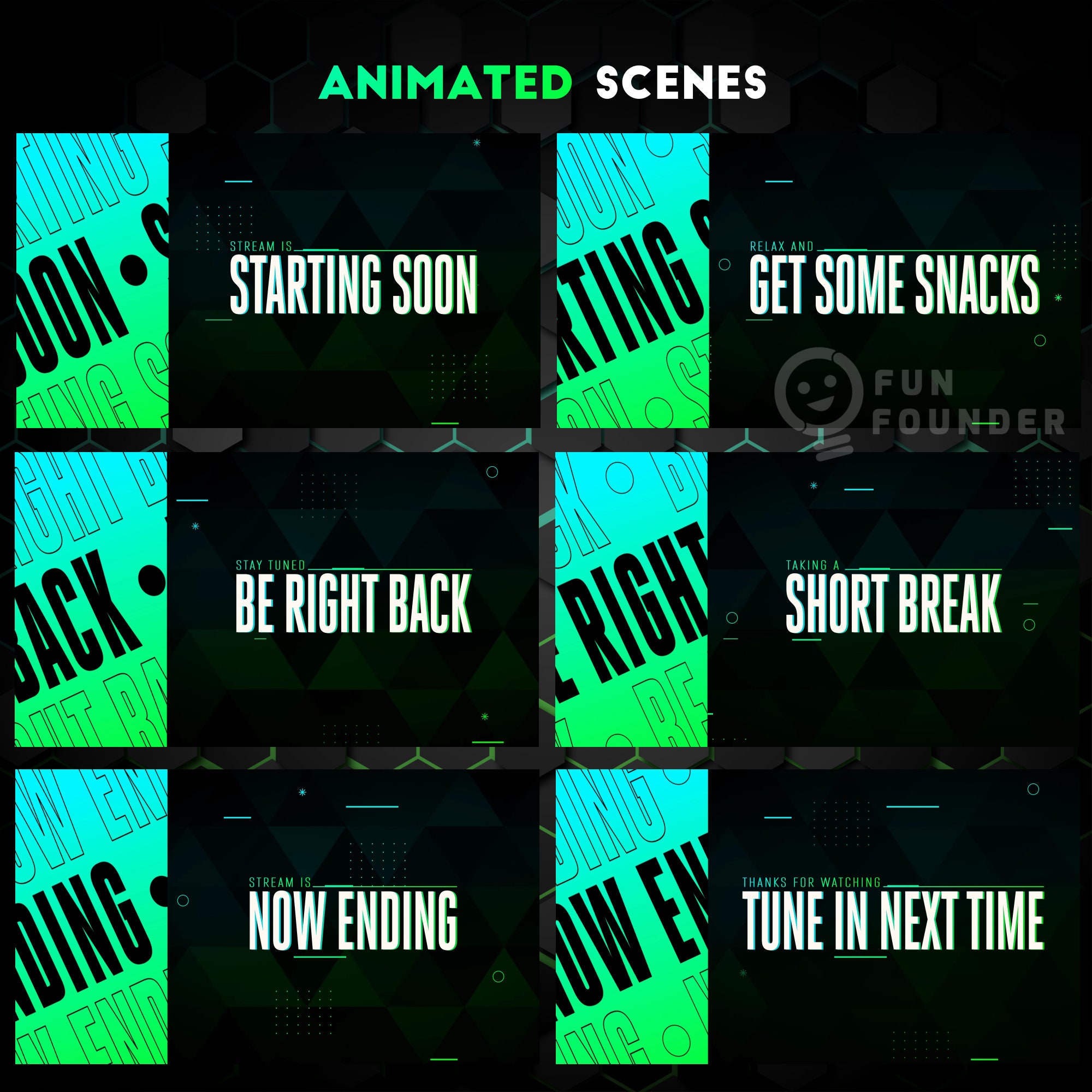 Twitch Overlay Package | Cyan Green Animated Stream Overlay Pack ...