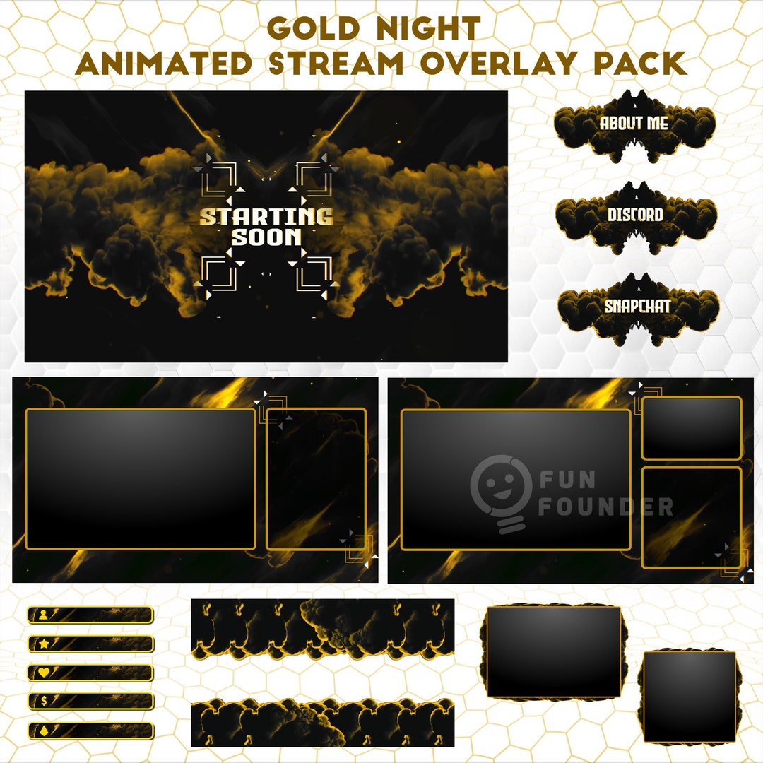 Gold Night Animated Stream Overlay Pack | Twitch Overlay Package ...