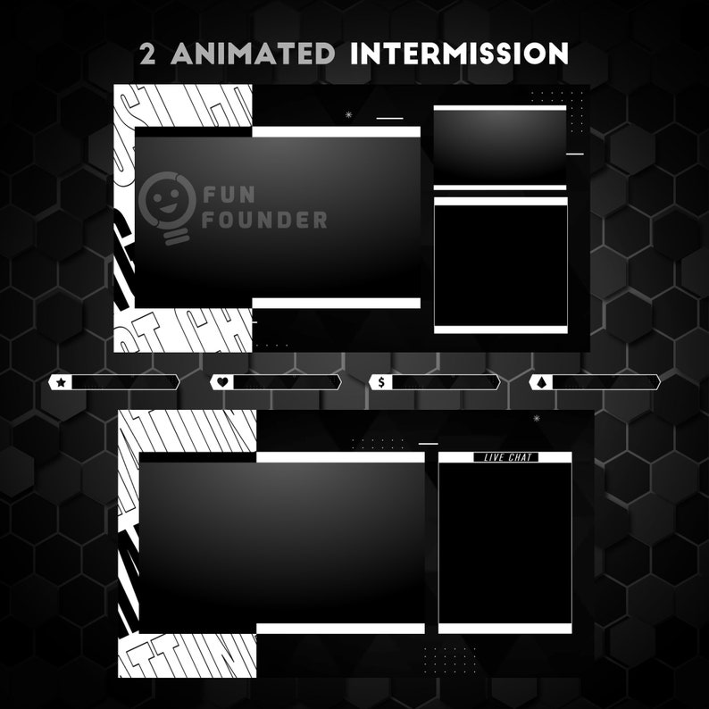 Twitch Overlay Package Black and White Animated Stream Overlay Pack B&W ...