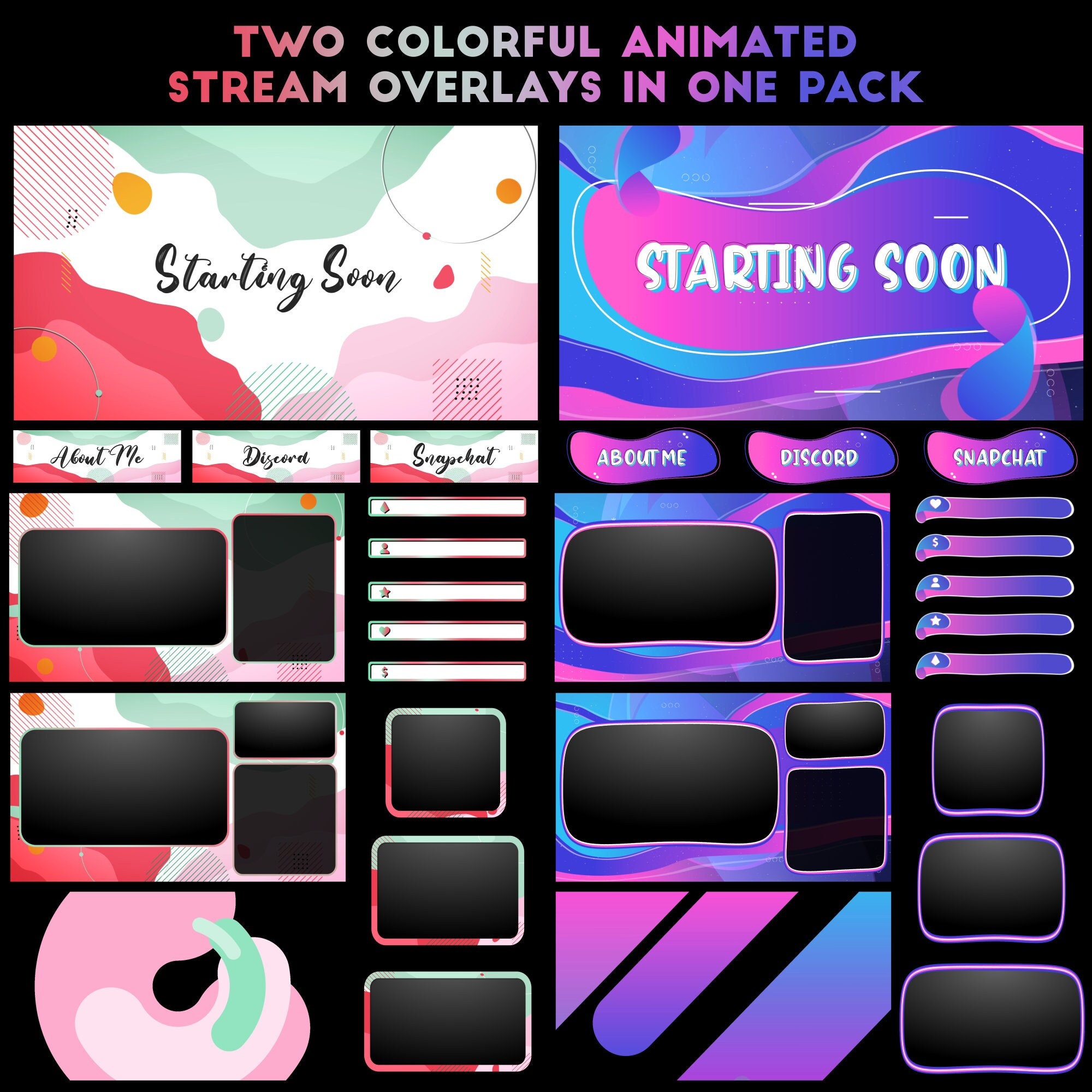 2 Colorful Animated Stream Overlays in 1 Pack Spring Color Animated ...