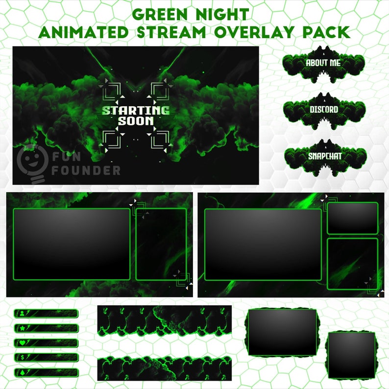 Green Night Animated Stream Overlay Pack | Twitch Overlay Package | Animated Stream Overlay ...
