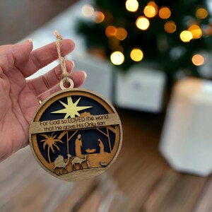 Nativity Ornament, Religious Ornament, Manger Scene, John 3:16 - Etsy