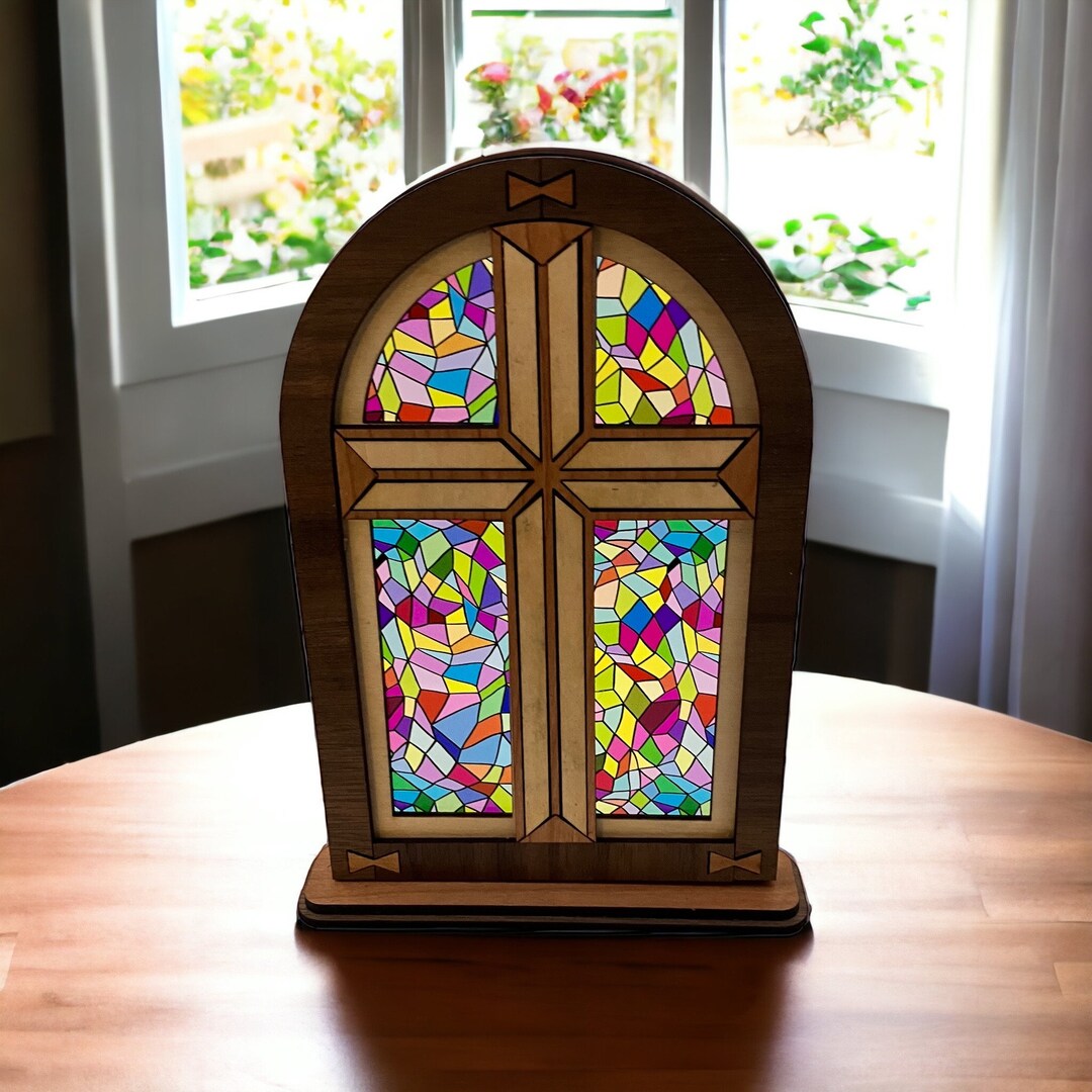 Mantel Decoration Inlay Wooden Cross With Stained Glass - Etsy