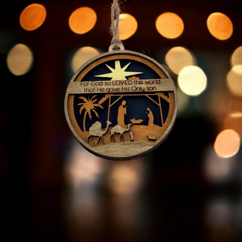 Nativity Ornament, Religious Ornament, Manger Scene, John 3:16 - Etsy