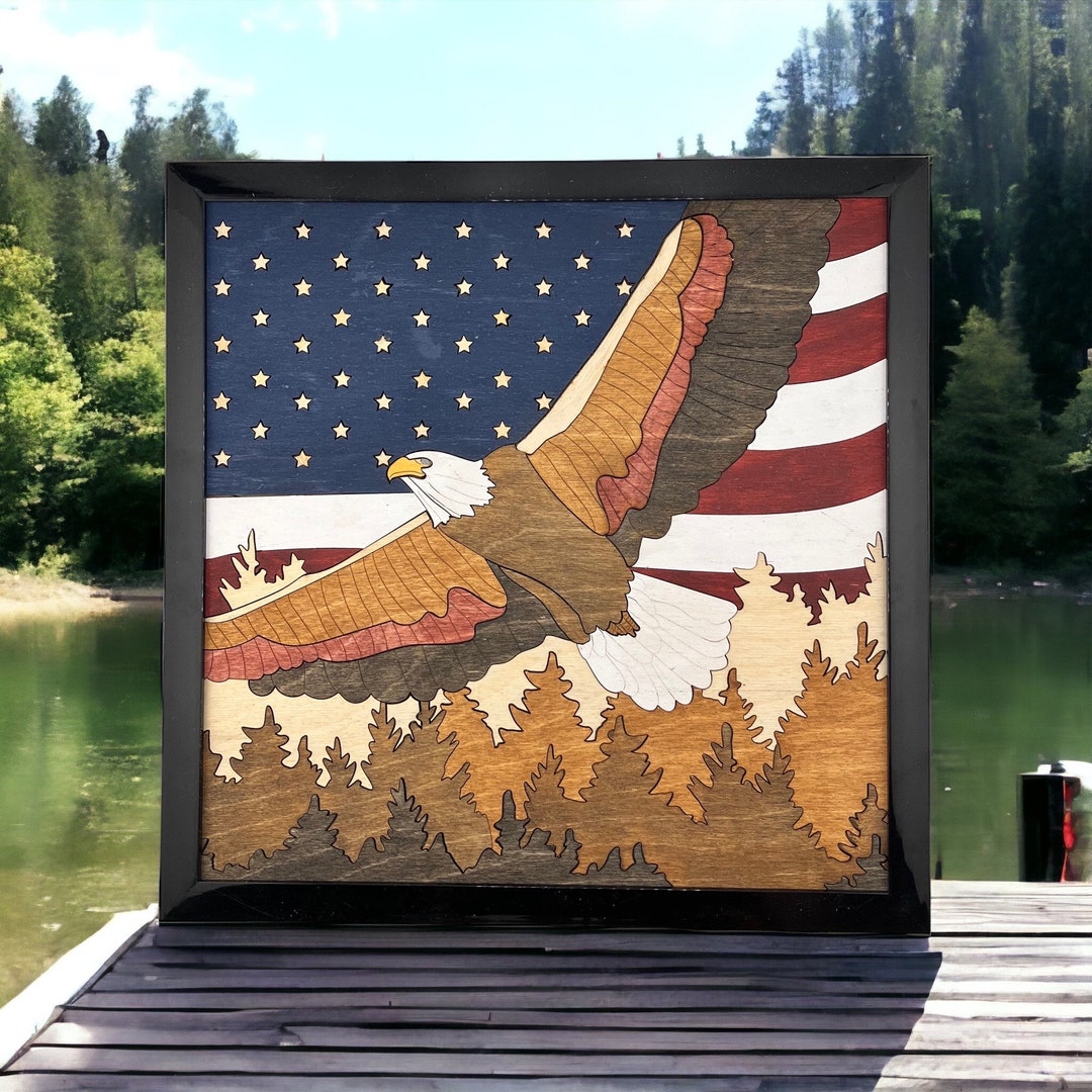 Wooden American Flag Art: 'wings of Freedom' Patriotic Eagle Picture - Etsy