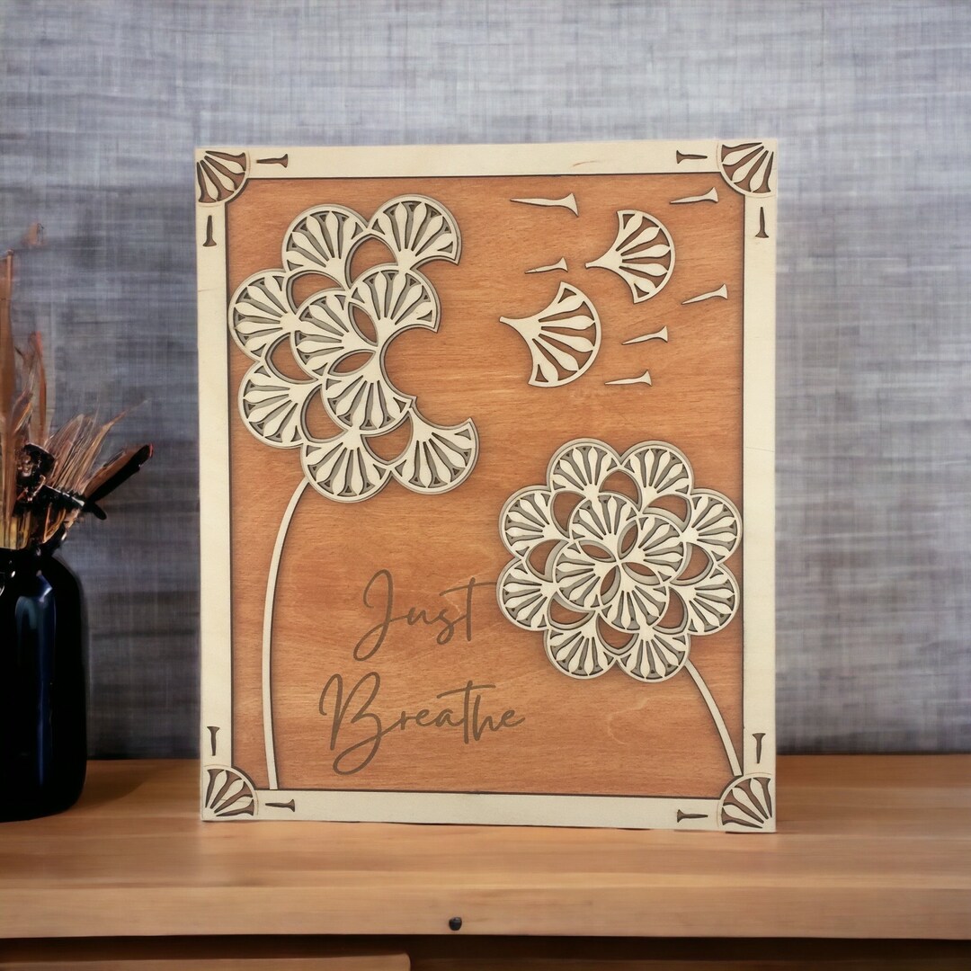 3D Wood Sign Dandelion Decor, Just Breath Inspirational Sign Wall Art ...