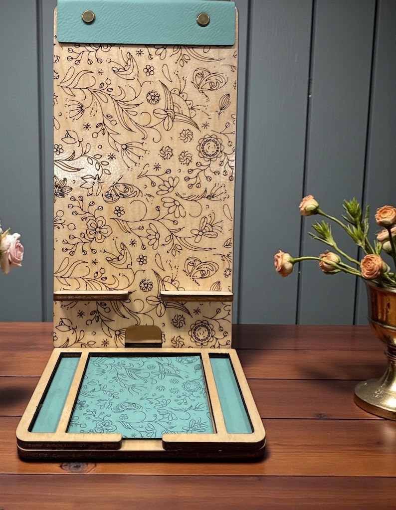Personalized Wooden Phone Stand Docking Station – Engraved With Florals ...